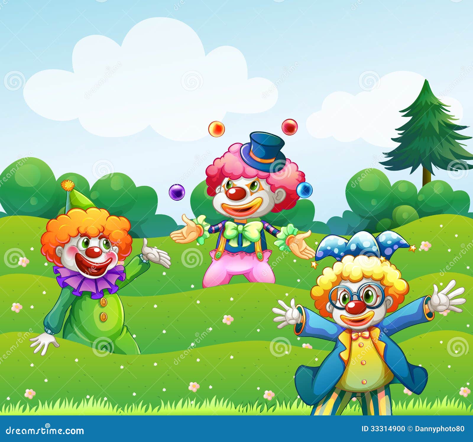 Three clowns at the garden stock vector. Illustration of ball - 33314900