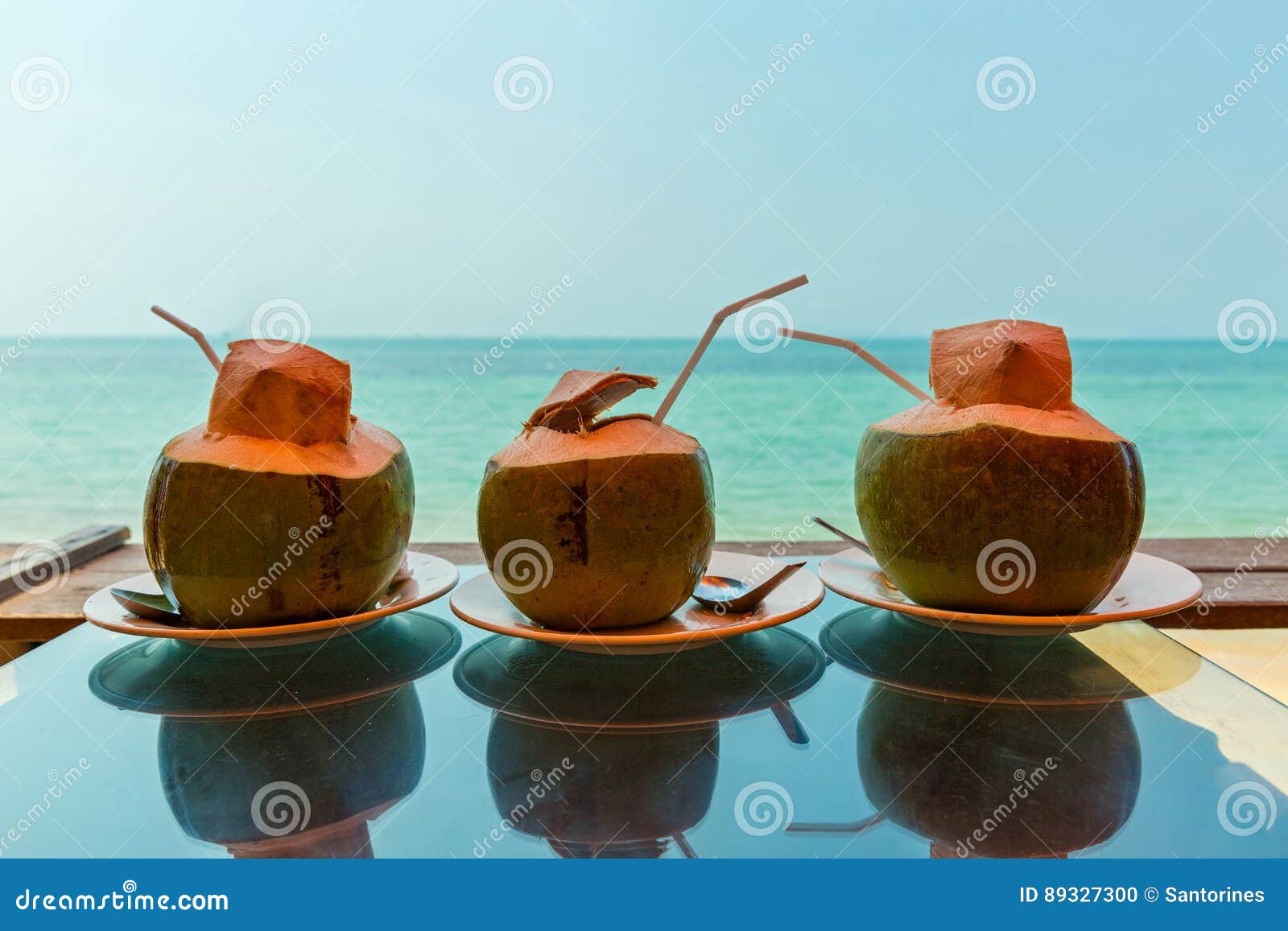 Three Coconuts with Fresh Juice Stock Photo - Image of exotic ...