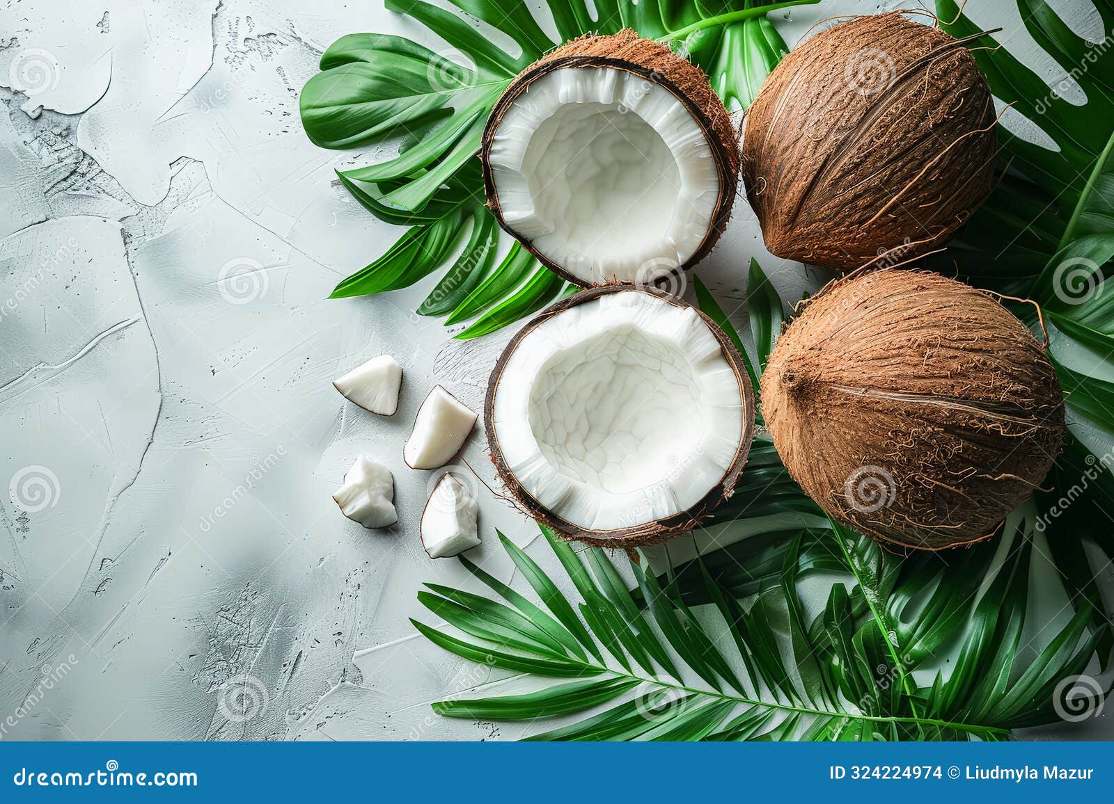 Three Coconuts with One of Them Cut Open Stock Photo - Image of gourmet ...