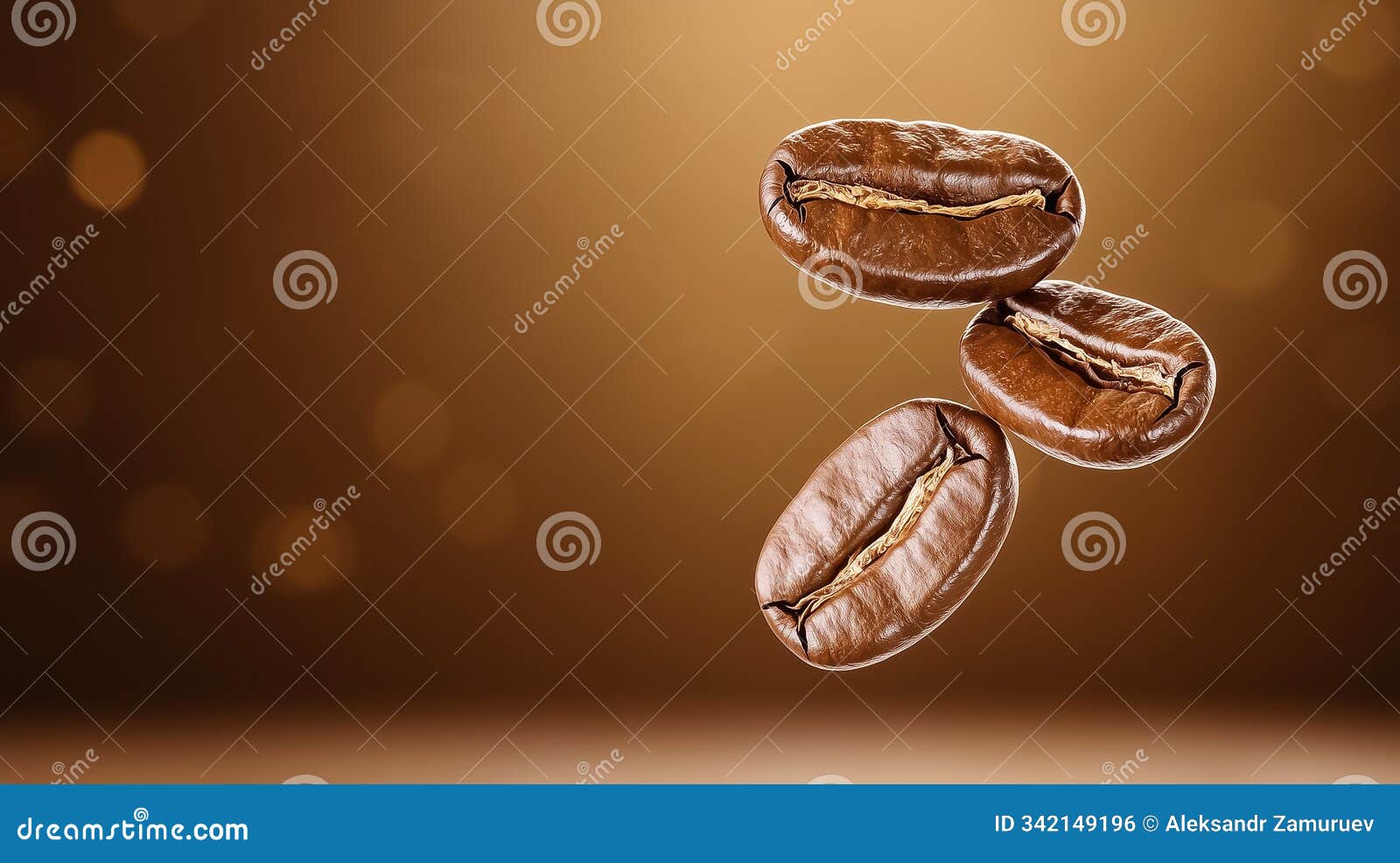 Three Coffee Beans Float Gracefully in Mid-air, Their Glossy Surfaces ...