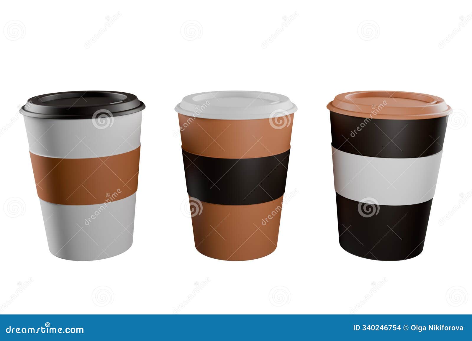 Three Coffee Cups of Different Colors on Isolated White Background ...