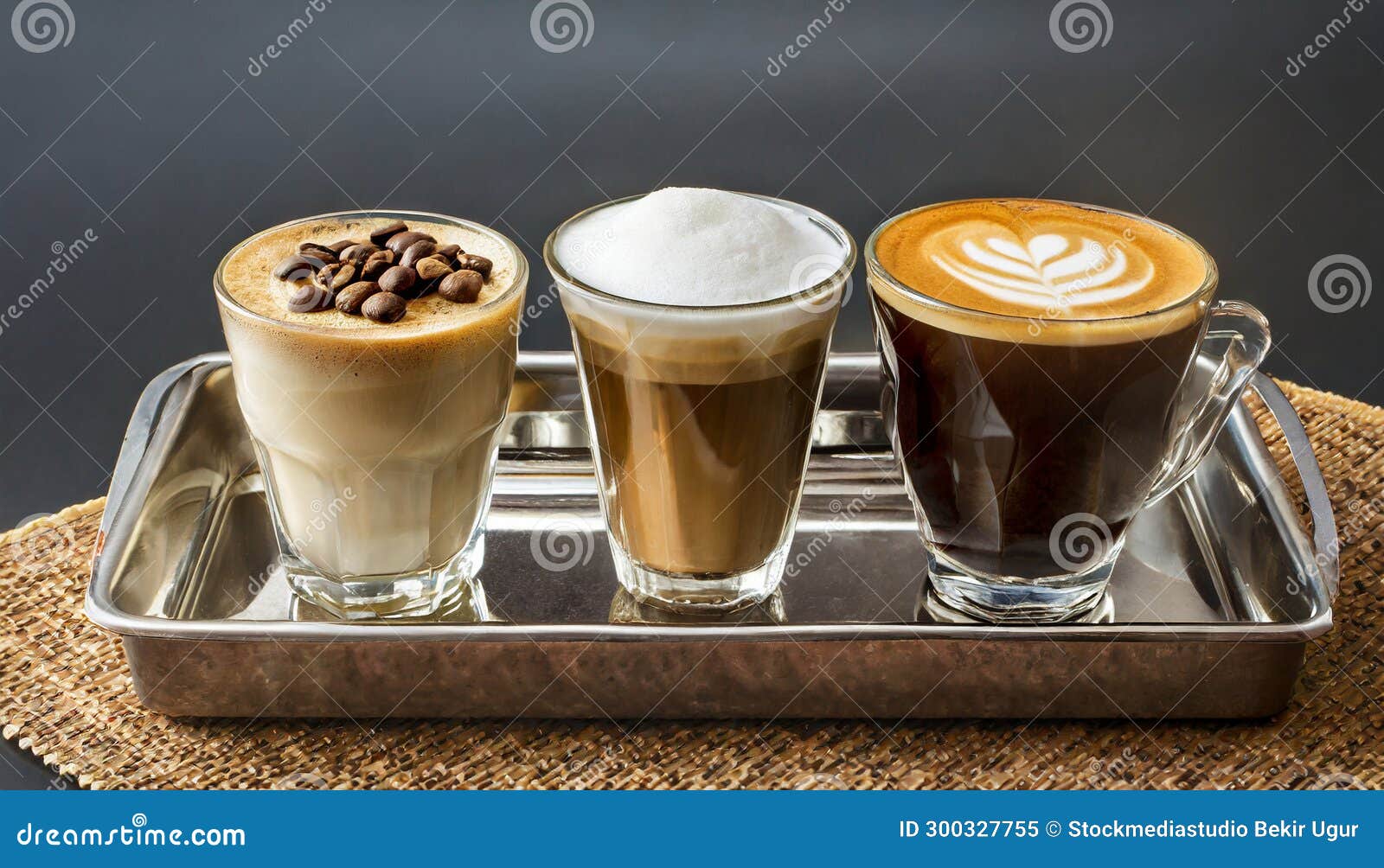Three Coffees in a Tray.filter Coffee, Nescafe and Latte Stock ...