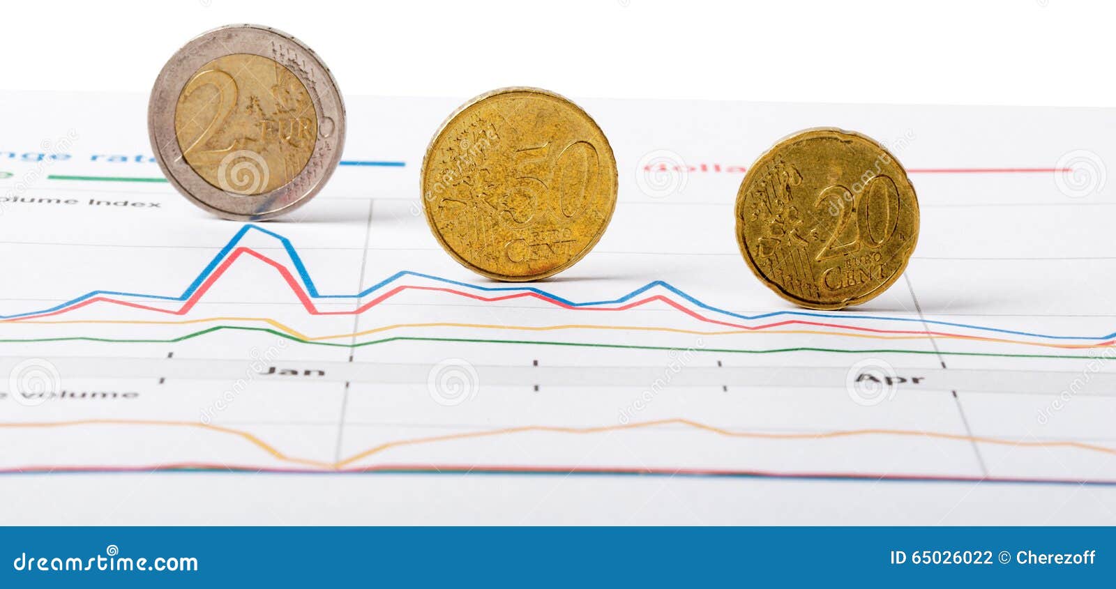 Three coins with graphs stock photo. Image of chart, column - 65026022