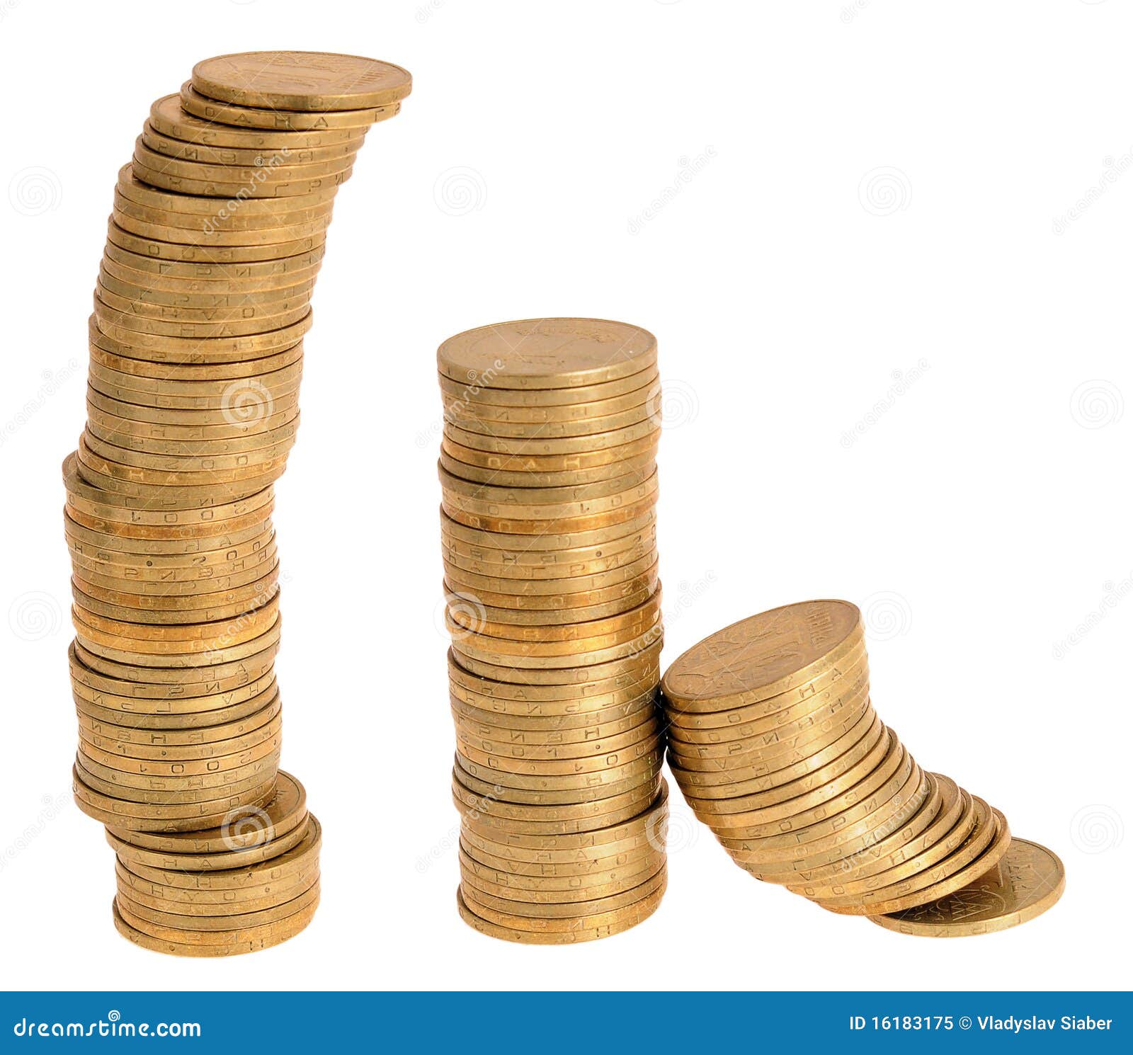 Three coins pillars stock image. Image of stack, isolated - 16183175