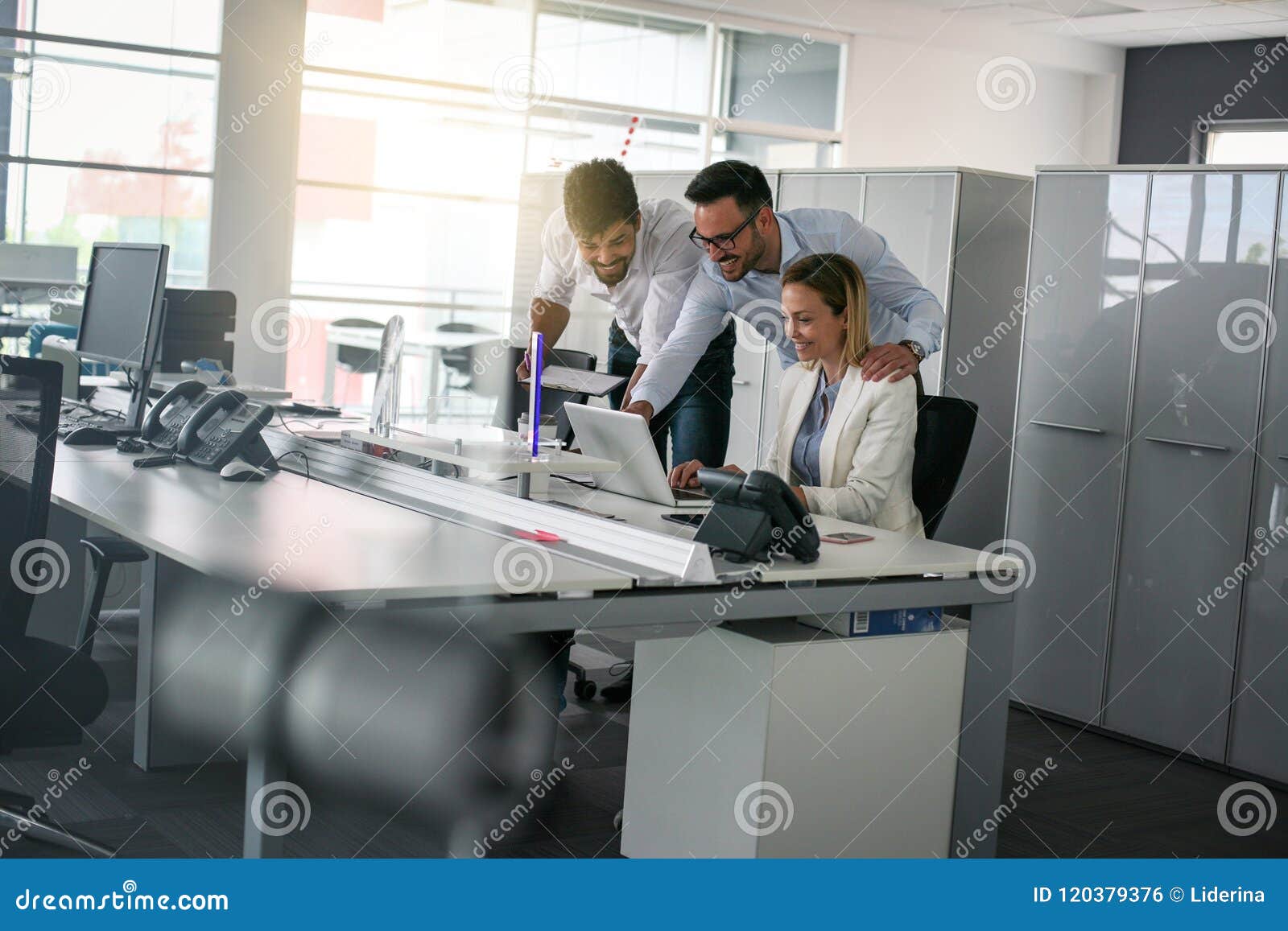 Three Colleague in Office Using Computer Business People in Offi Stock ...