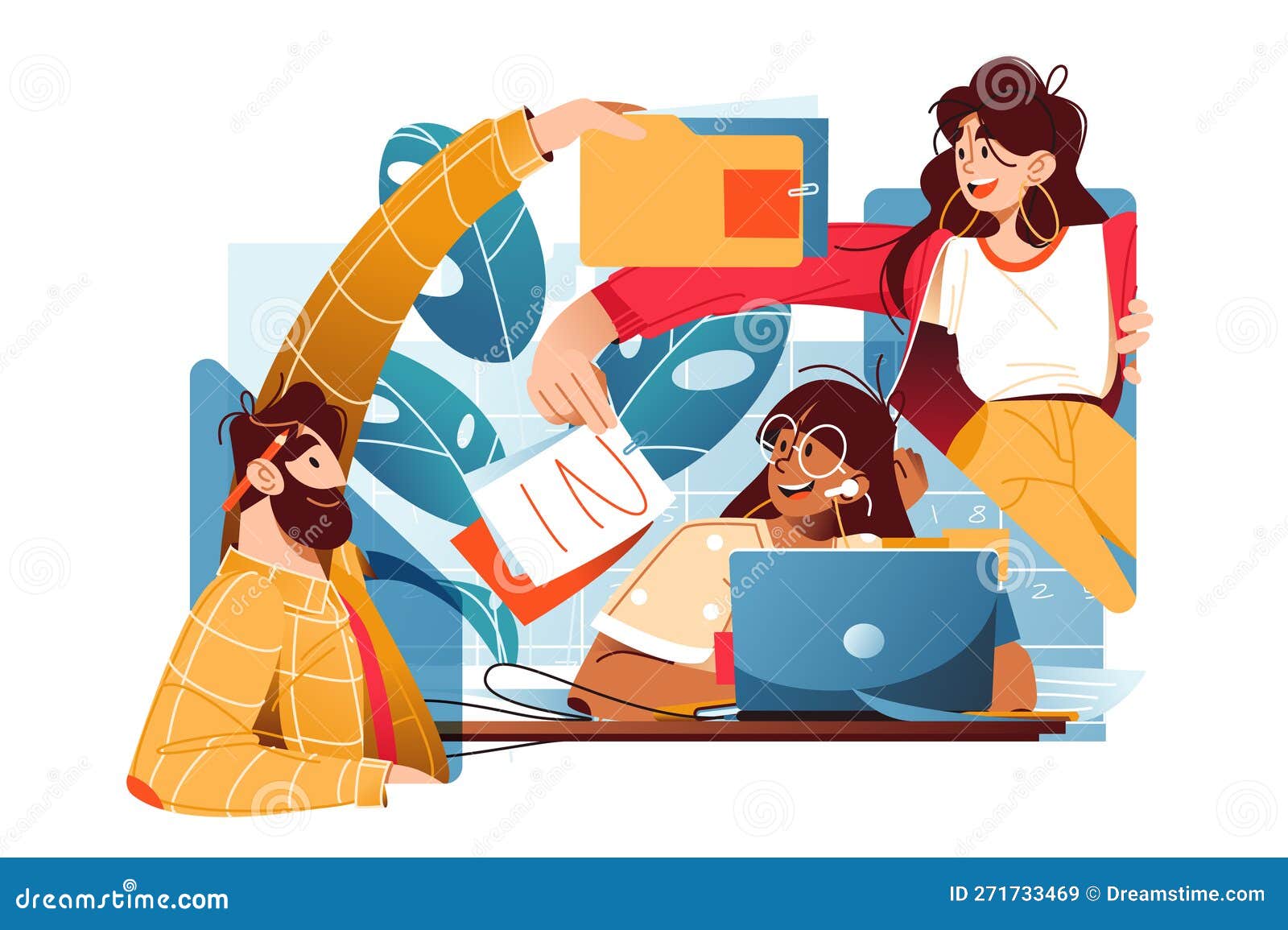 Three Colleagues Congratulating Success Presenting Innovative Combined ...