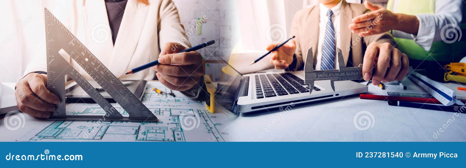 Three Colleagues Discussing Data Working and Tablet, Laptop with on on ...