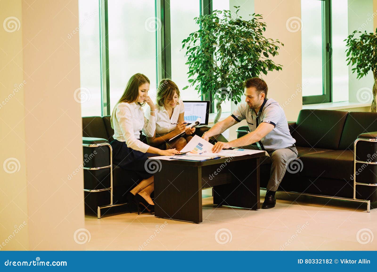 Three Colleagues Discussing Future Business Plan Work Stock Photo ...