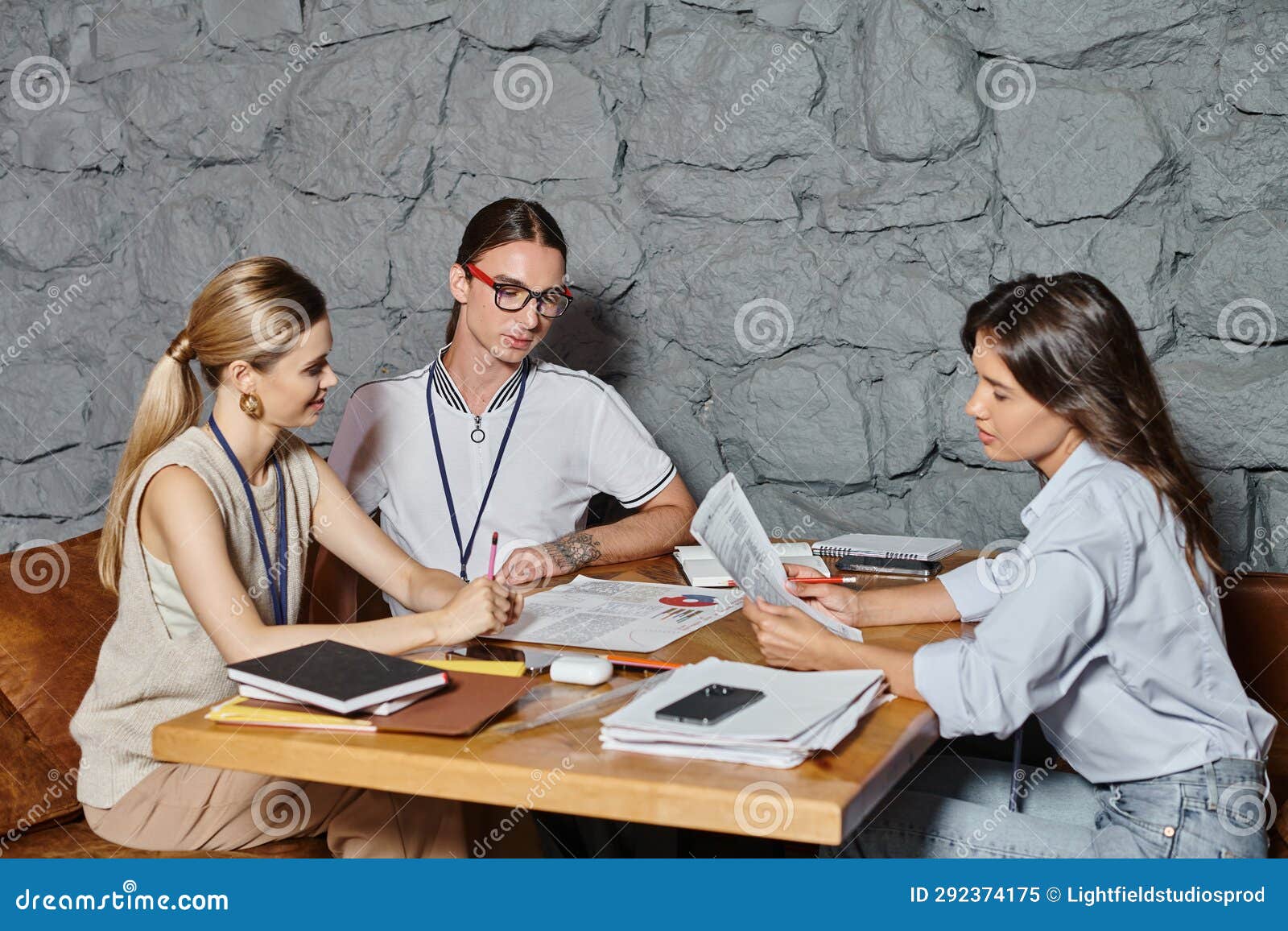 Three Colleagues in Formal Attire Working Stock Image - Image of ...