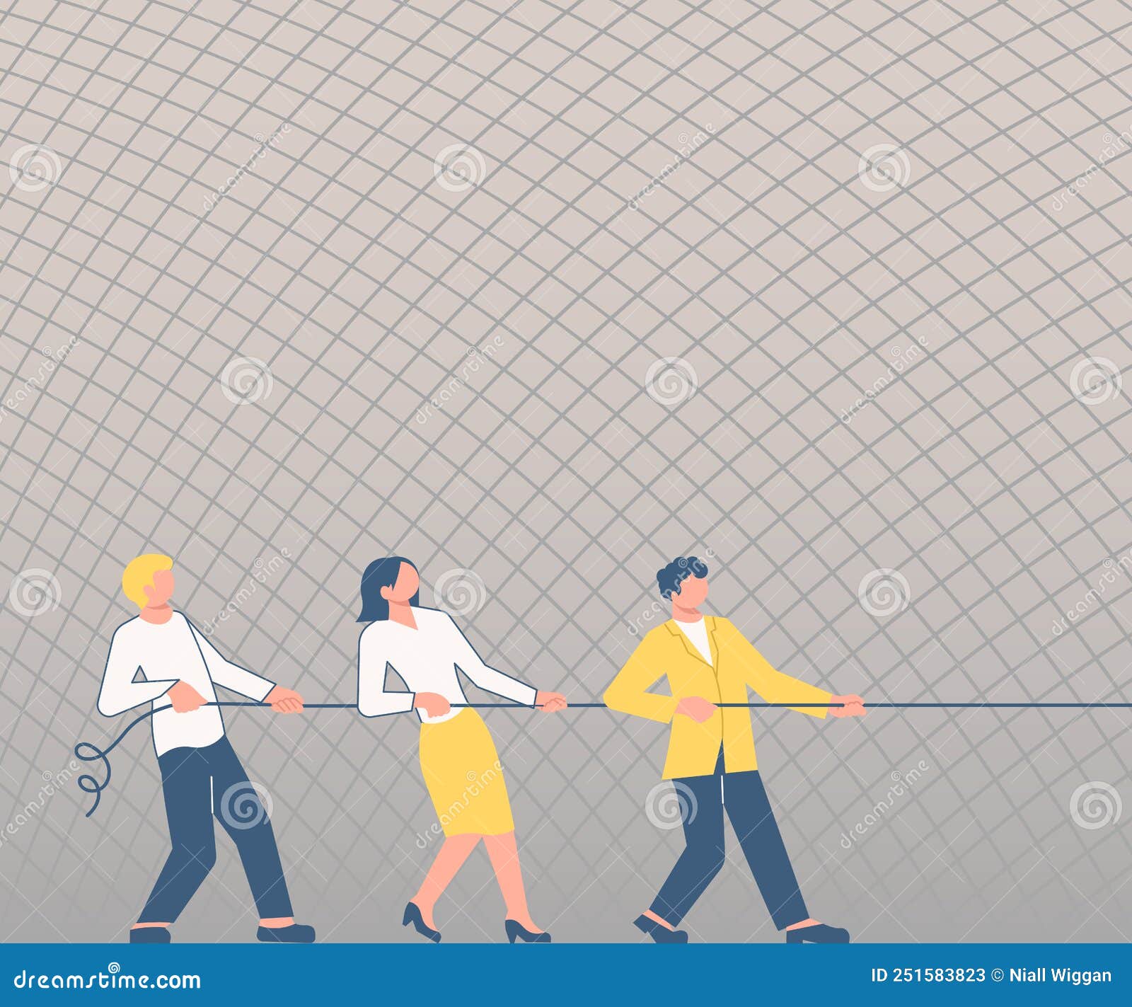 Three Colleagues Pulling Rope Together Presenting Teamwork Success ...