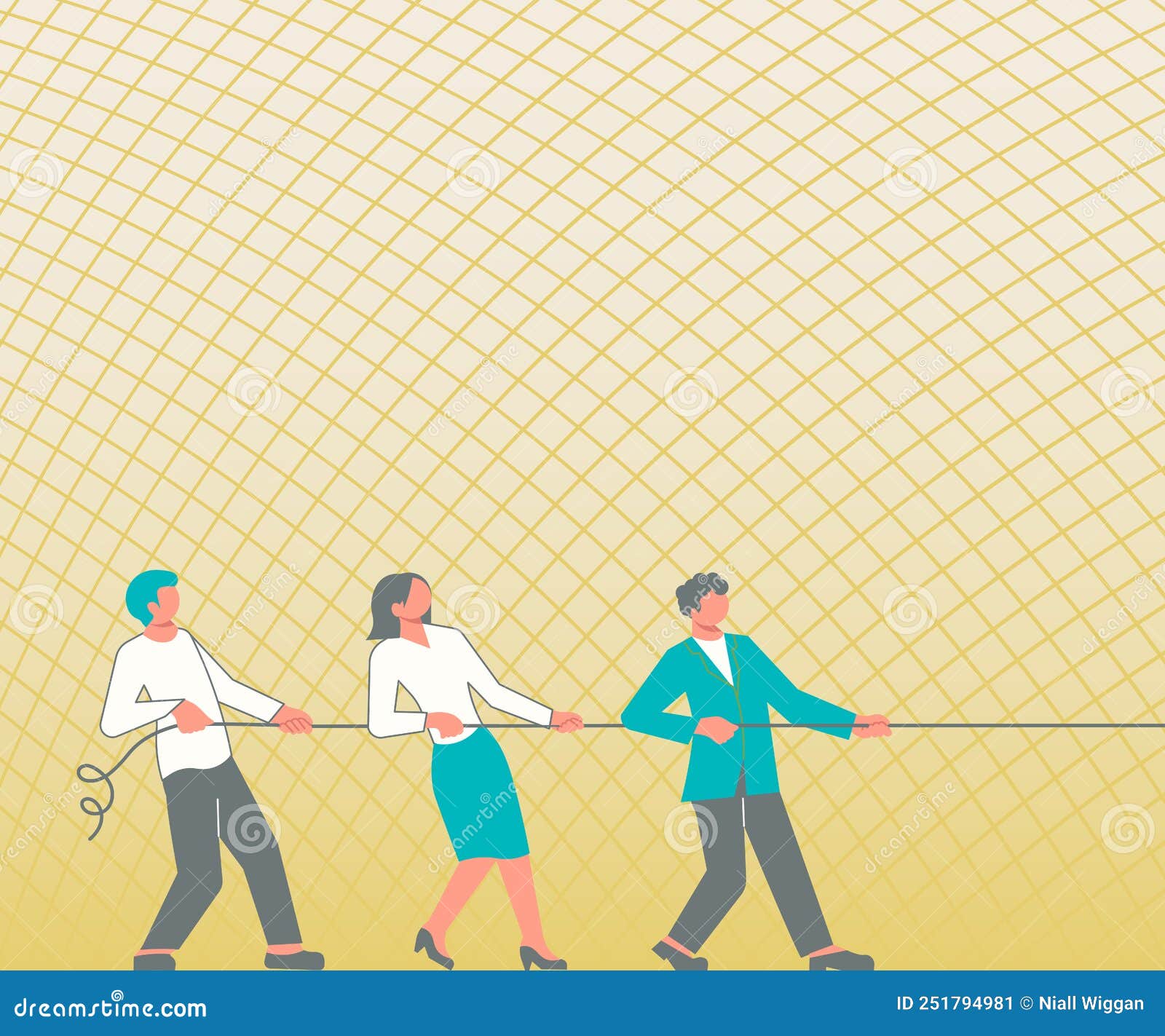 Three Colleagues Pulling Rope Together Presenting Teamwork Success ...