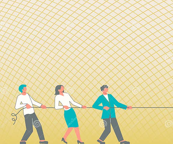 Three Colleagues Pulling Rope Together Presenting Teamwork Success ...
