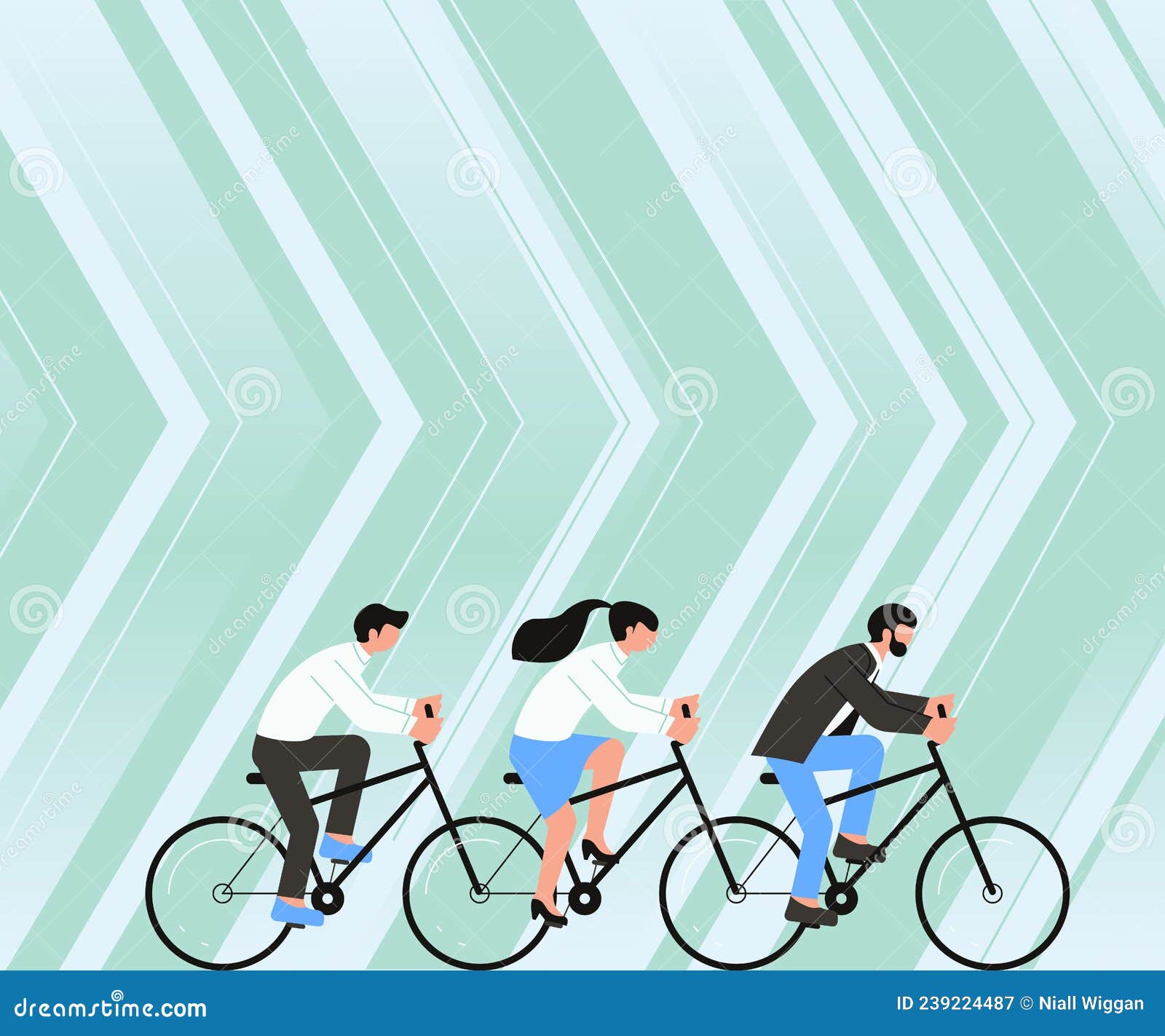 Three Colleagues Riding Bicycle Representing Combined Effort Successful ...