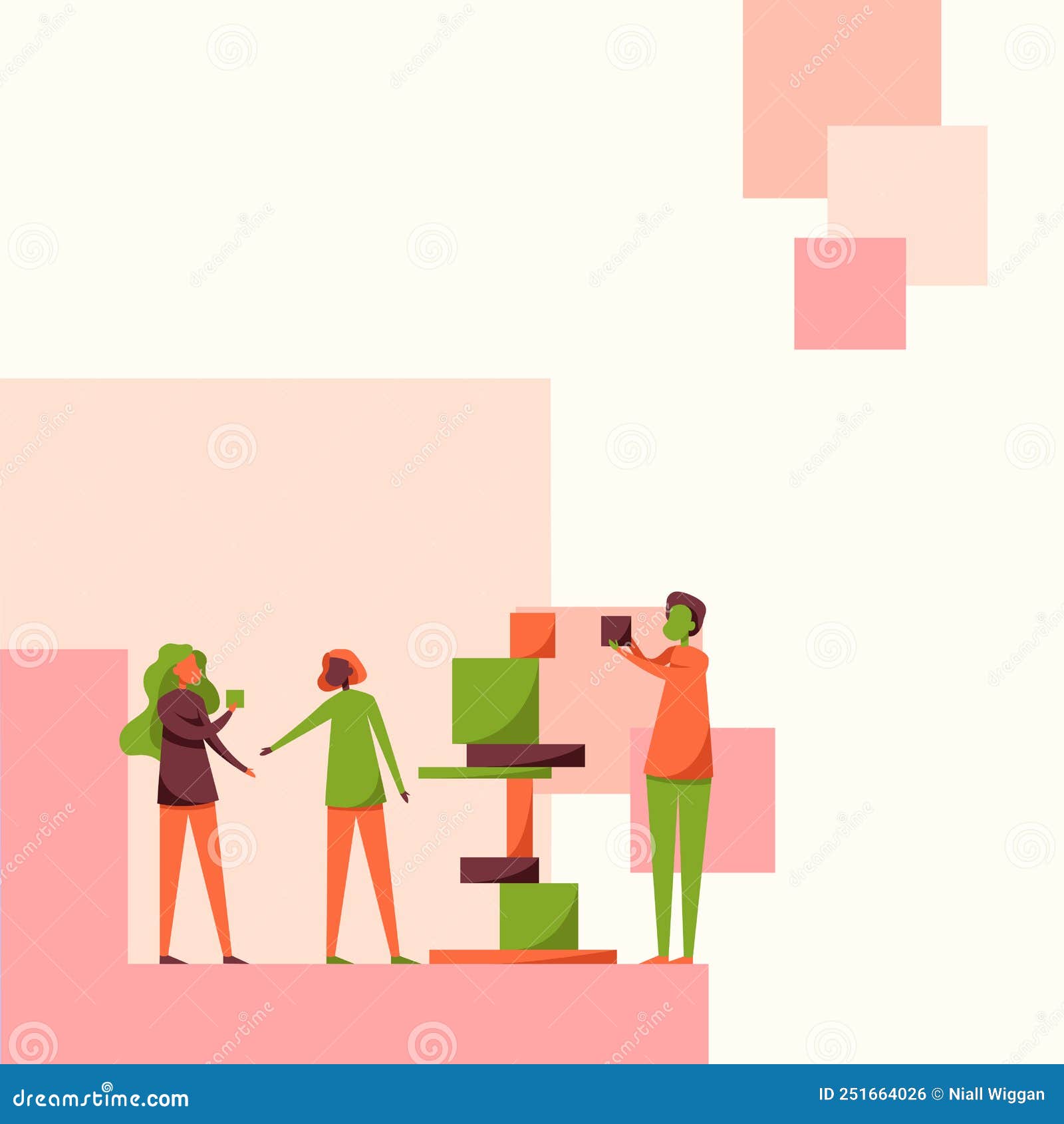 Three Colleagues Drawing Standing Helping Each Other with Building ...