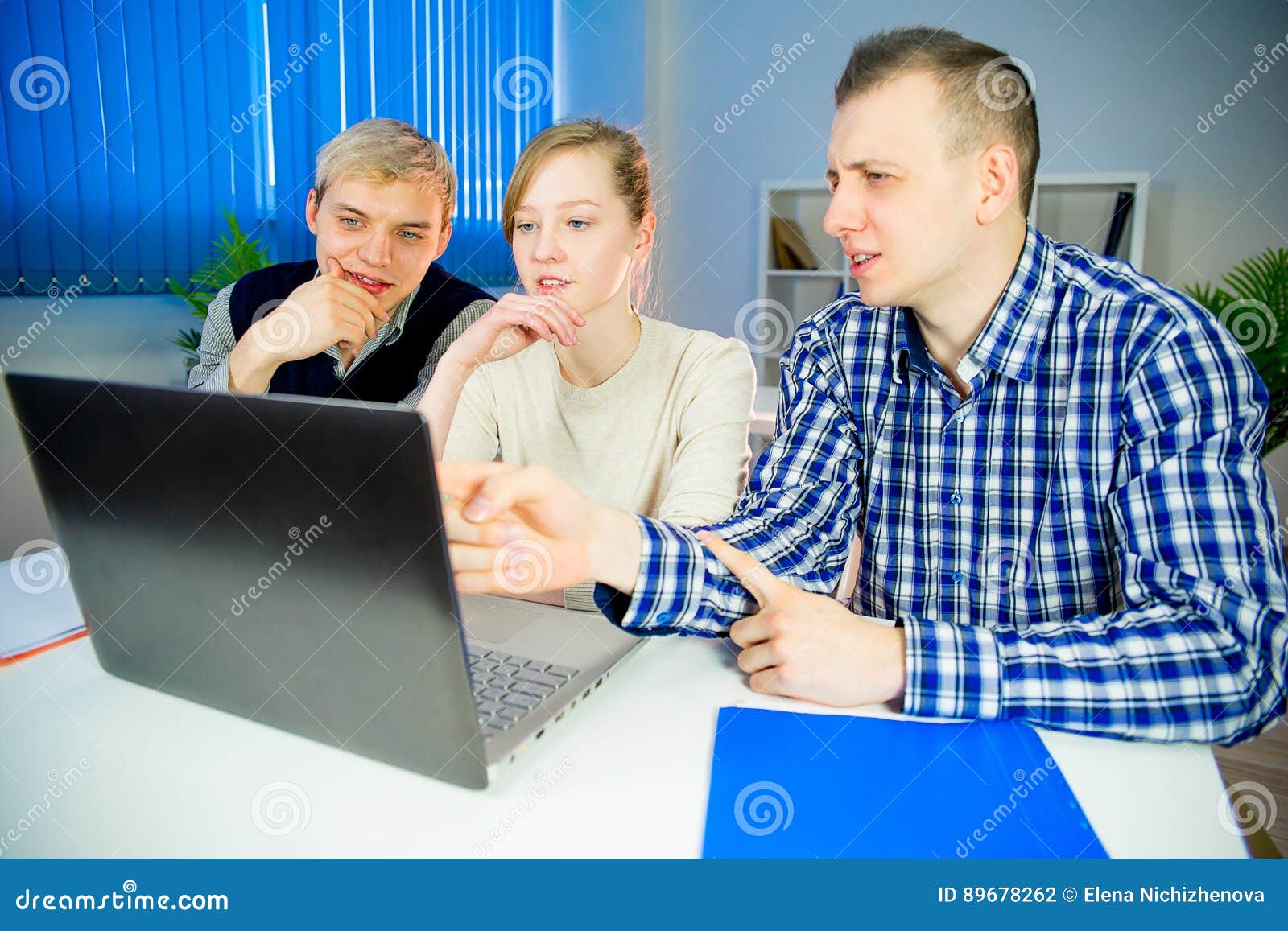 Three colleagues work stock photo. Image of adult, typing - 89678262