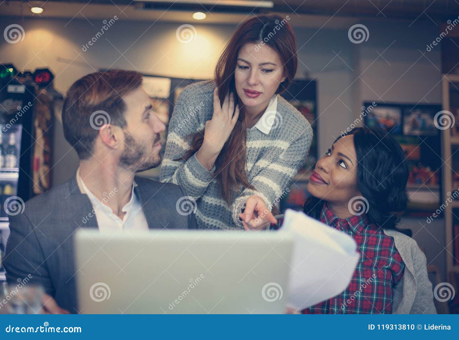 Three Colleagues Working Together. Stock Photo - Image of coworker ...