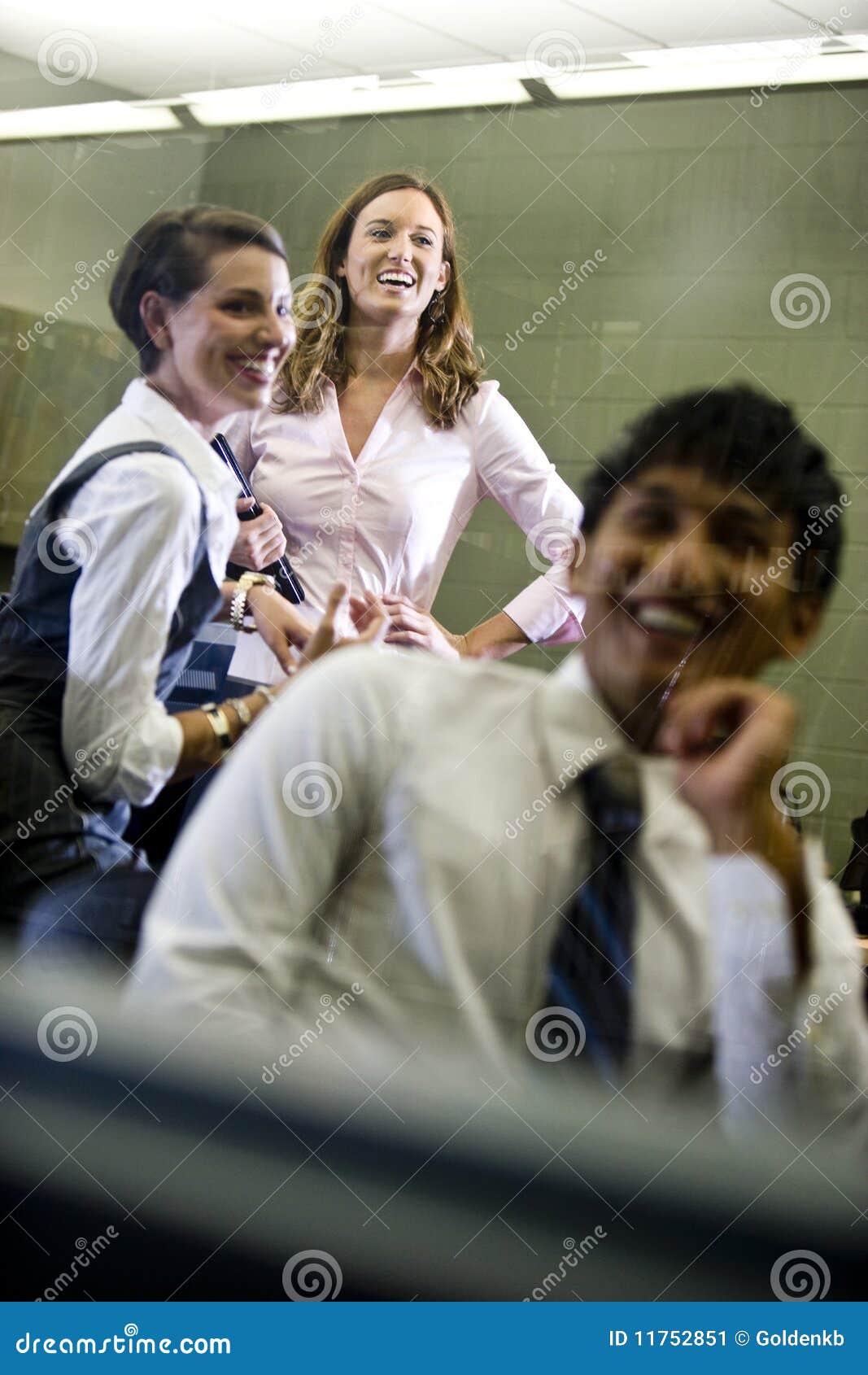 Three College Students Hanging Out in Classroom Stock Image - Image of ...