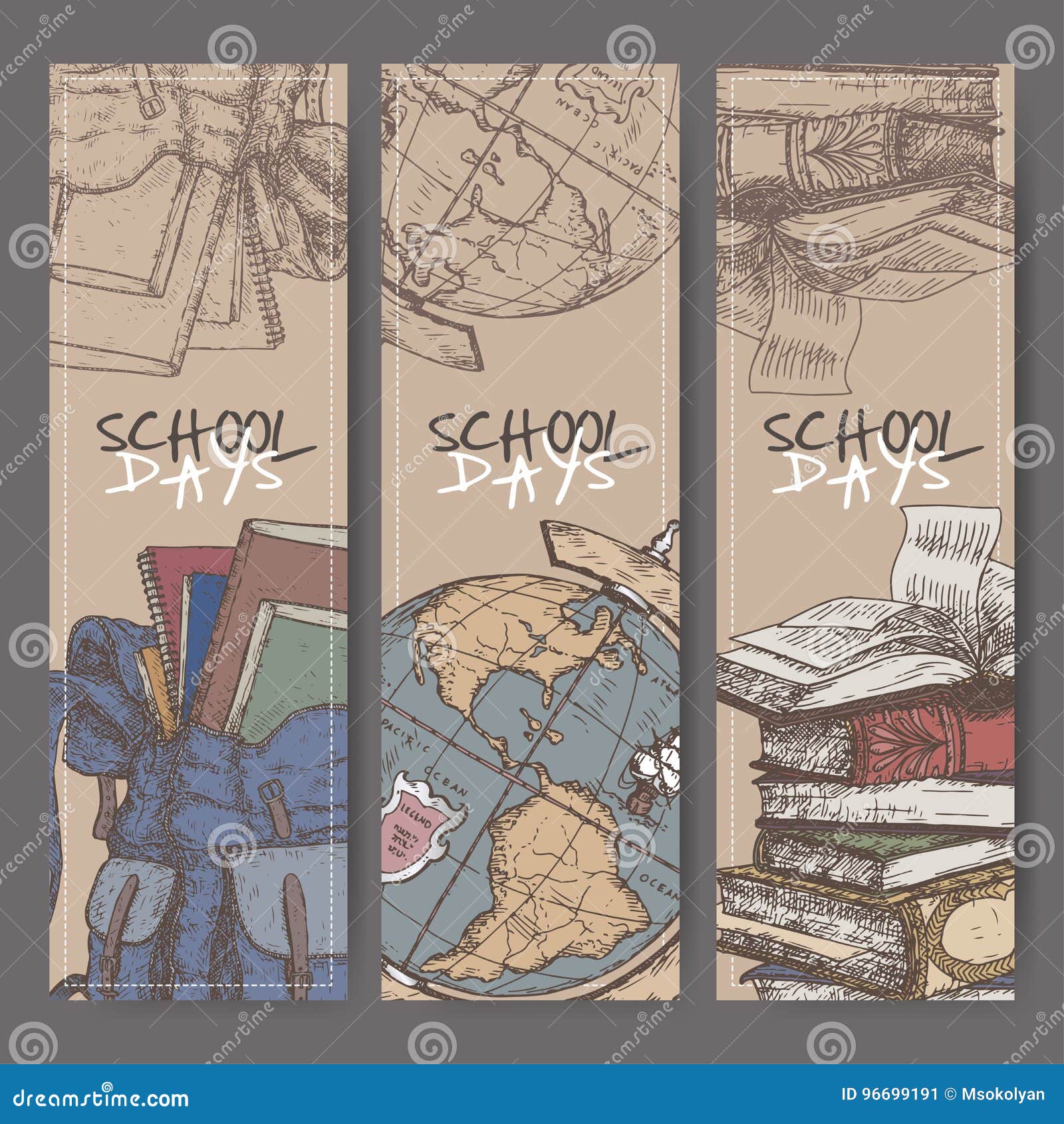 Three Color Banners with Hand Drawn School Related Sketch. Stock Vector ...