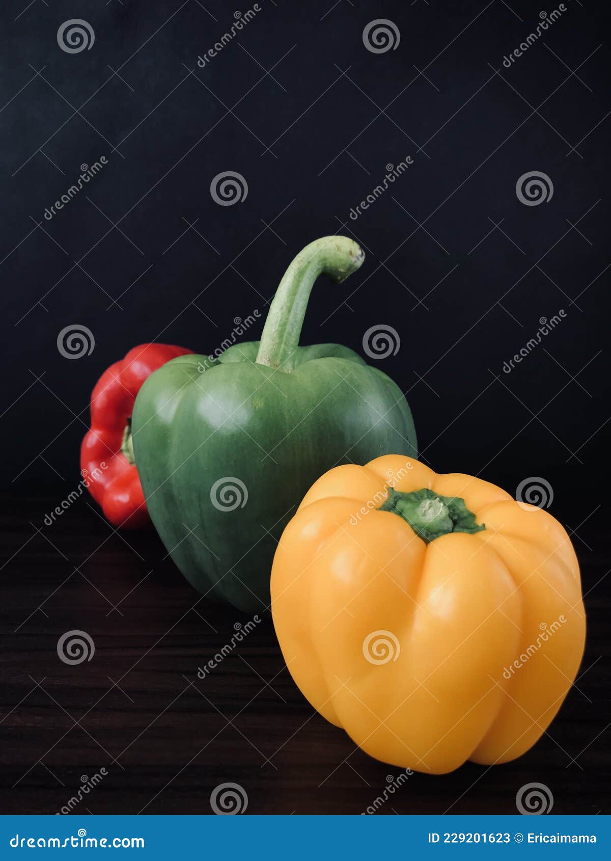 Three Color Capsicum on Black Background. Stock Image - Image of ...