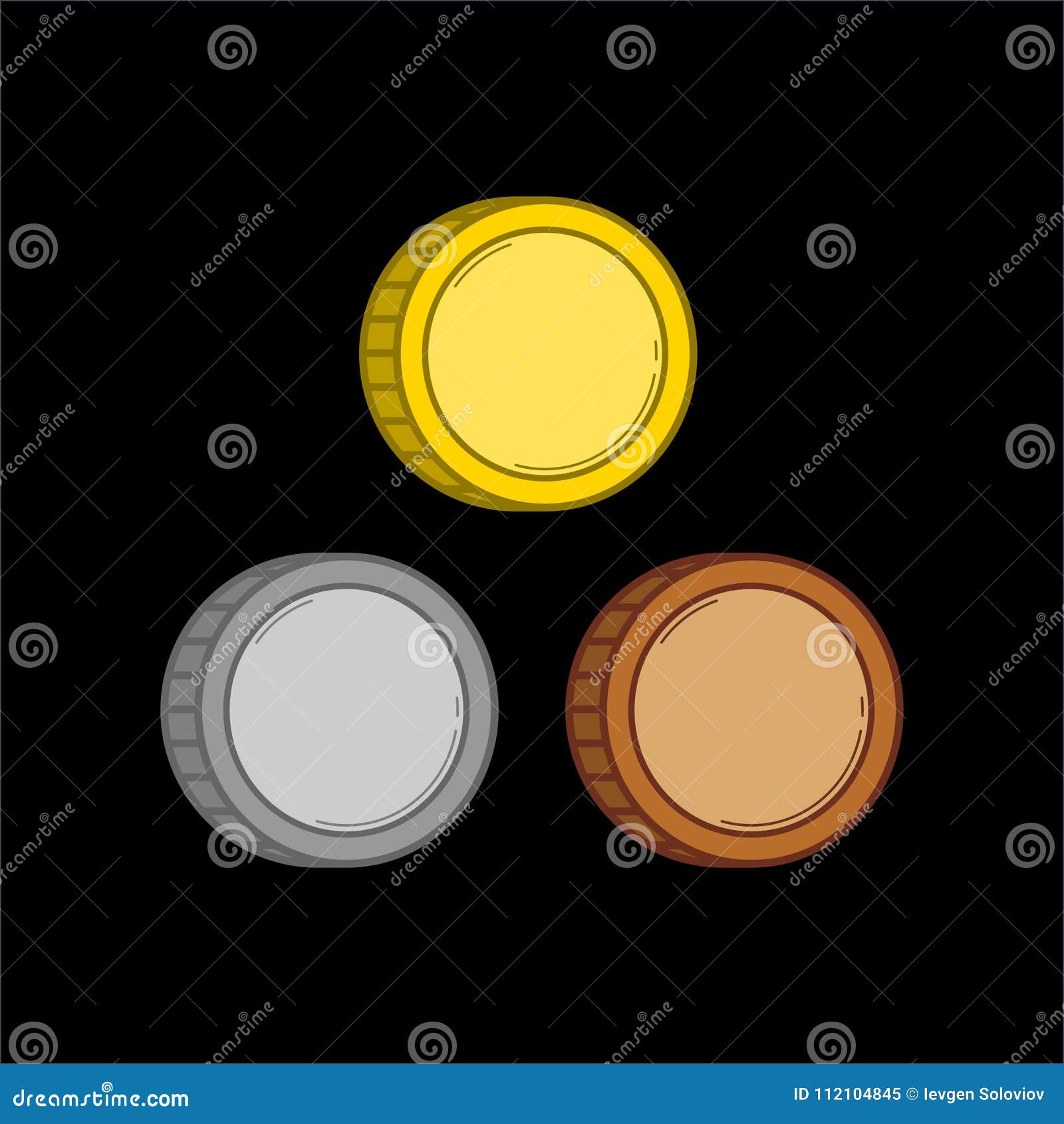 Three color coins stock vector. Illustration of flat - 112104845