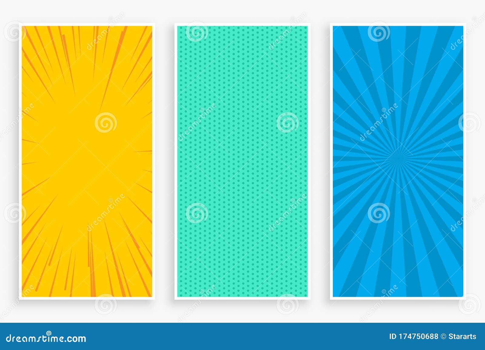 Three Color Comic Style Vertical Banners Set Design Stock Vector ...