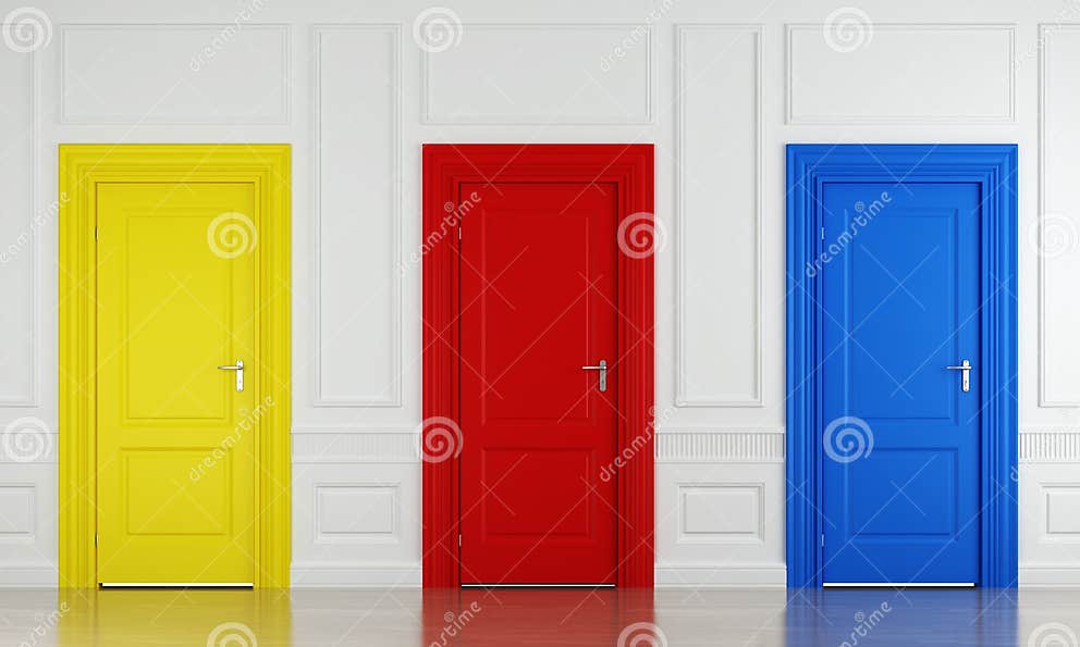 Three color doors stock illustration. Illustration of wall - 8747376