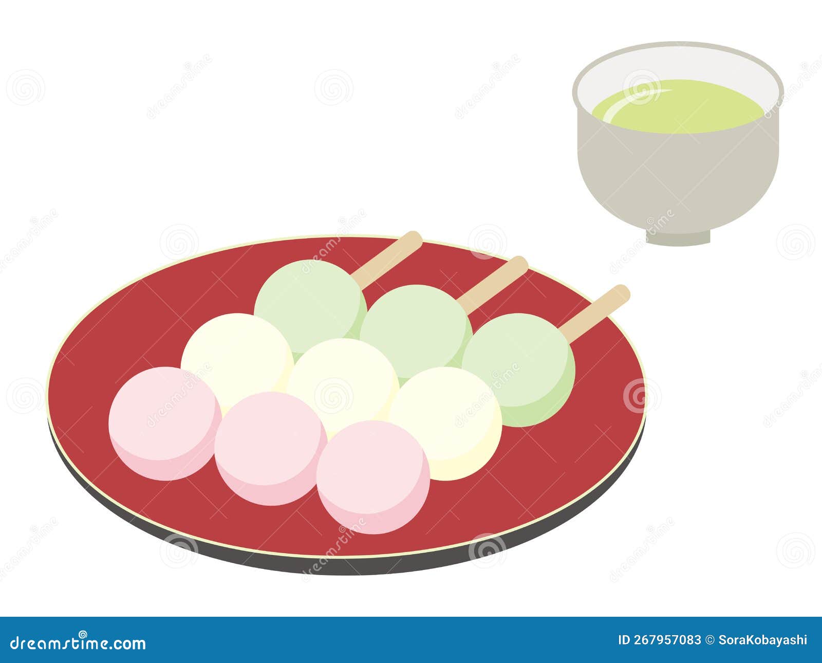 Three-color Dumplings and Japanese Tea Stock Vector - Illustration of ...