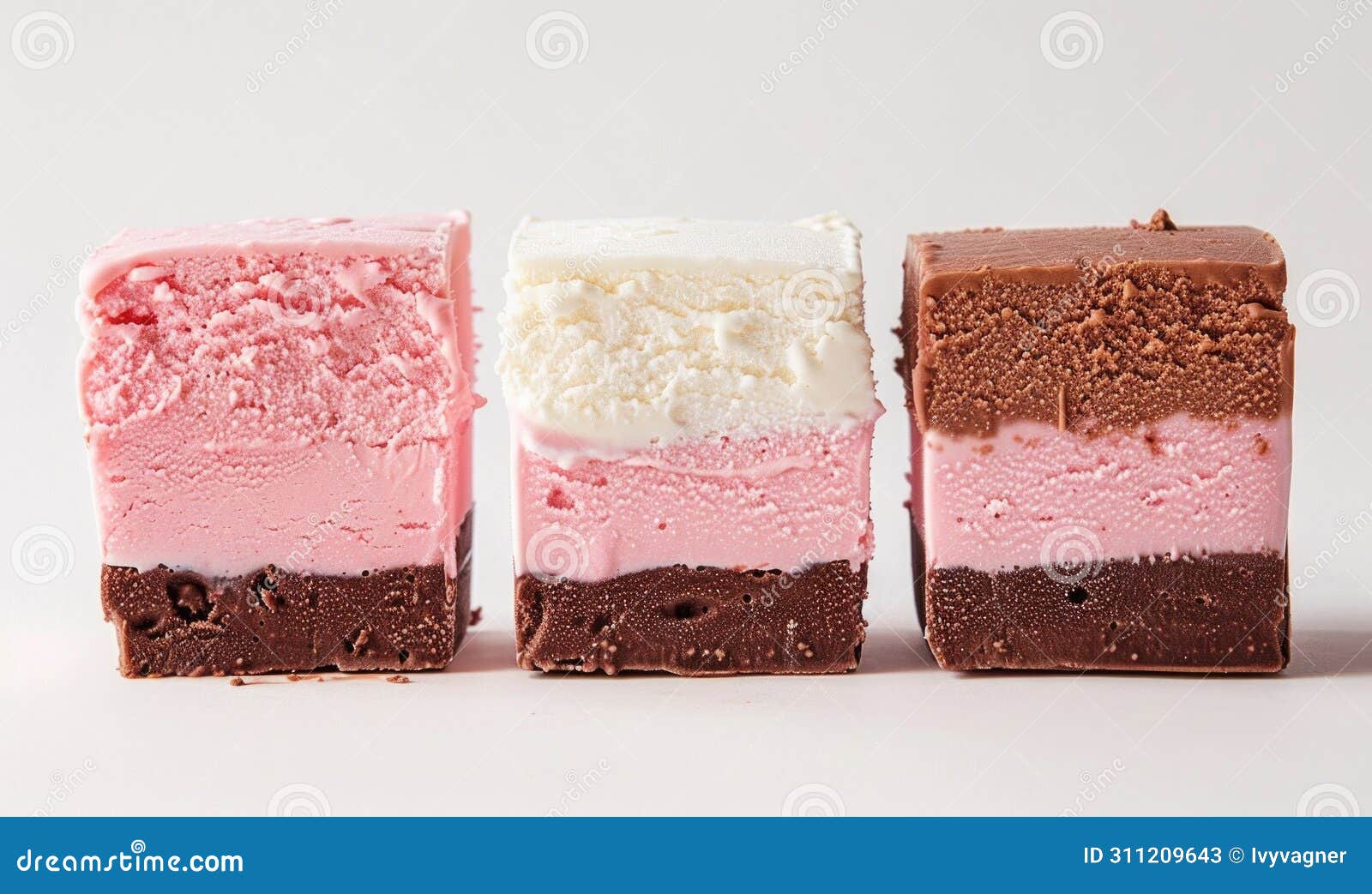 Three-color Ice Cream Slices on White Background Stock Image - Image of ...