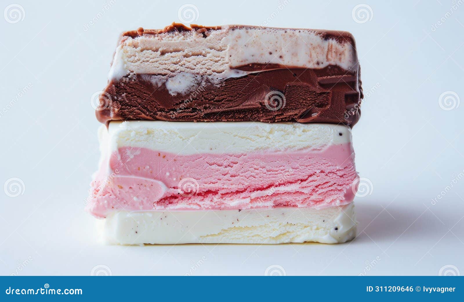 Three-color Ice Cream Slices on White Background Stock Photo - Image of ...