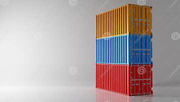 Three Color Intermodal Container Stack on White Background. Industry ...