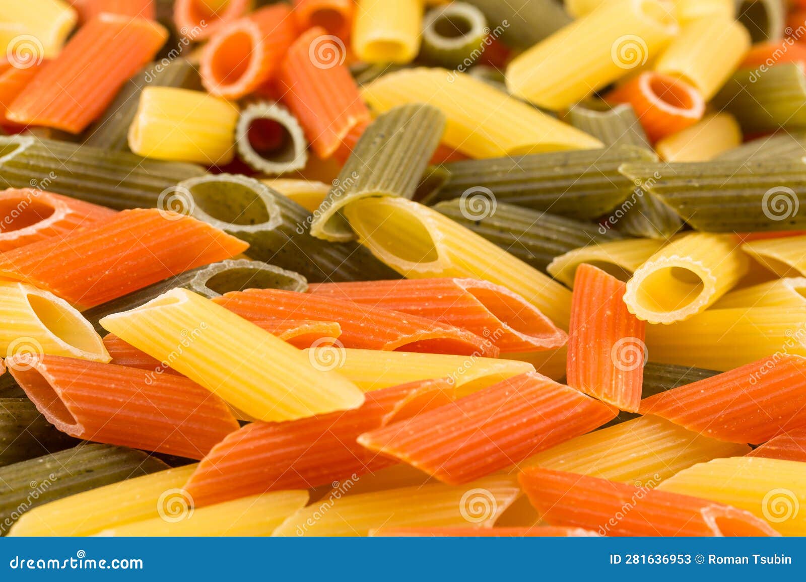 Three color penne pasta stock image. Image of uncooked - 281636953
