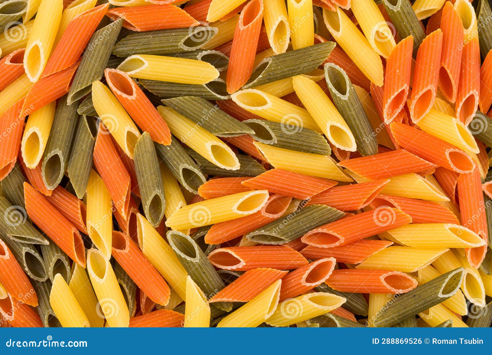 Three color penne pasta stock photo. Image of italian - 288869526