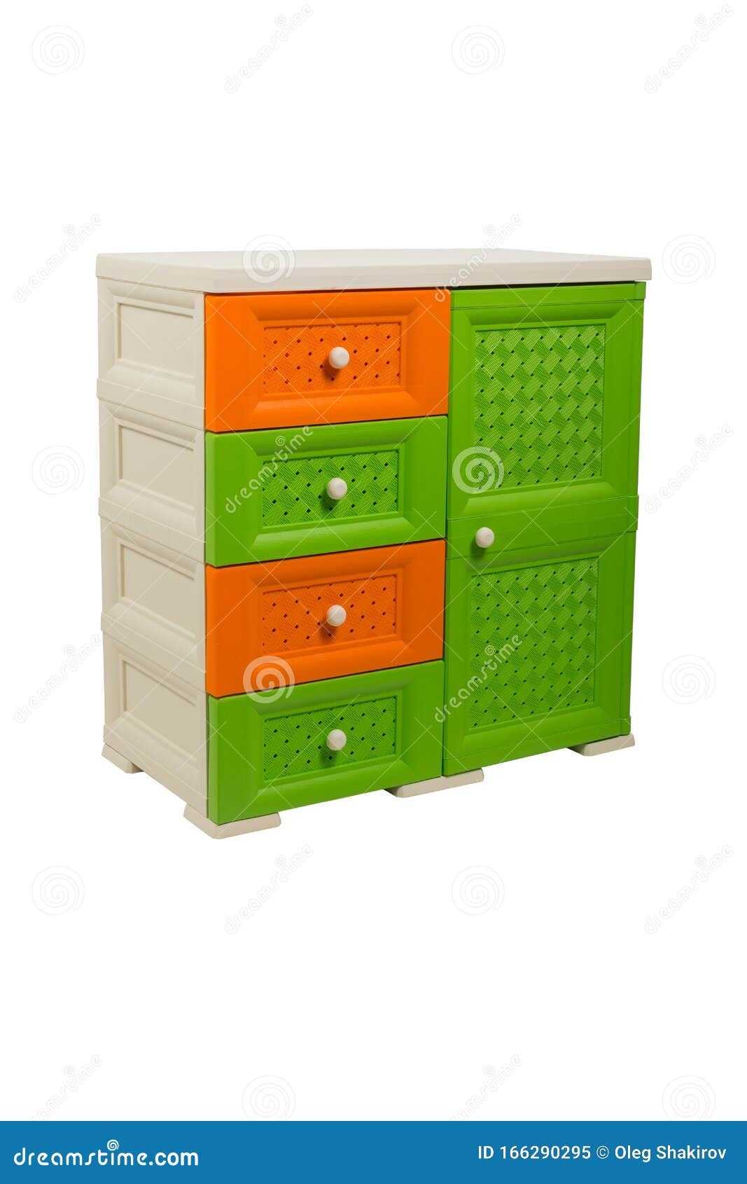 Three-color Plastic Chest of Drawers on a White Isolated Background ...