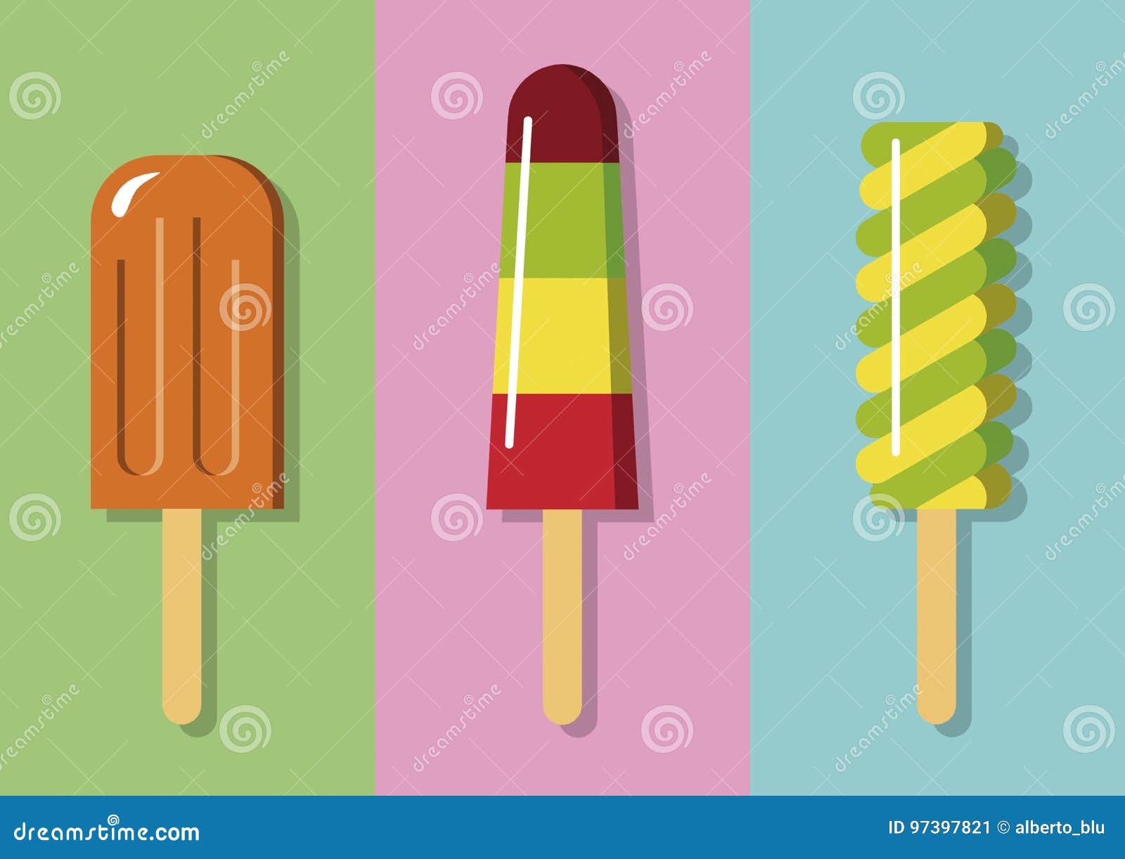 Three Color Popsicle Flat Illustration Set 2 Stock Illustration ...