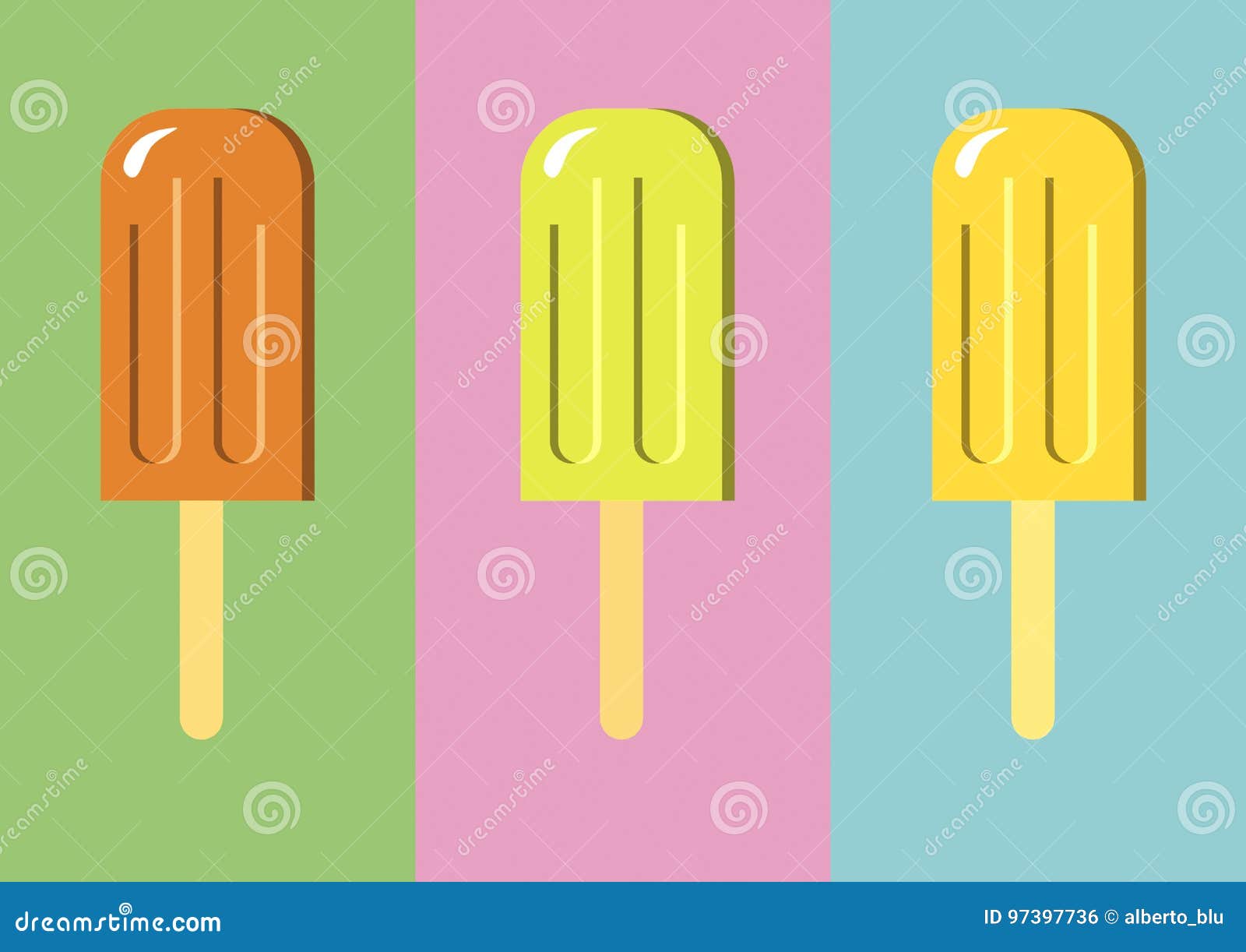 Three Color Popsicle Flat Illustration Set 1 Stock Illustration ...