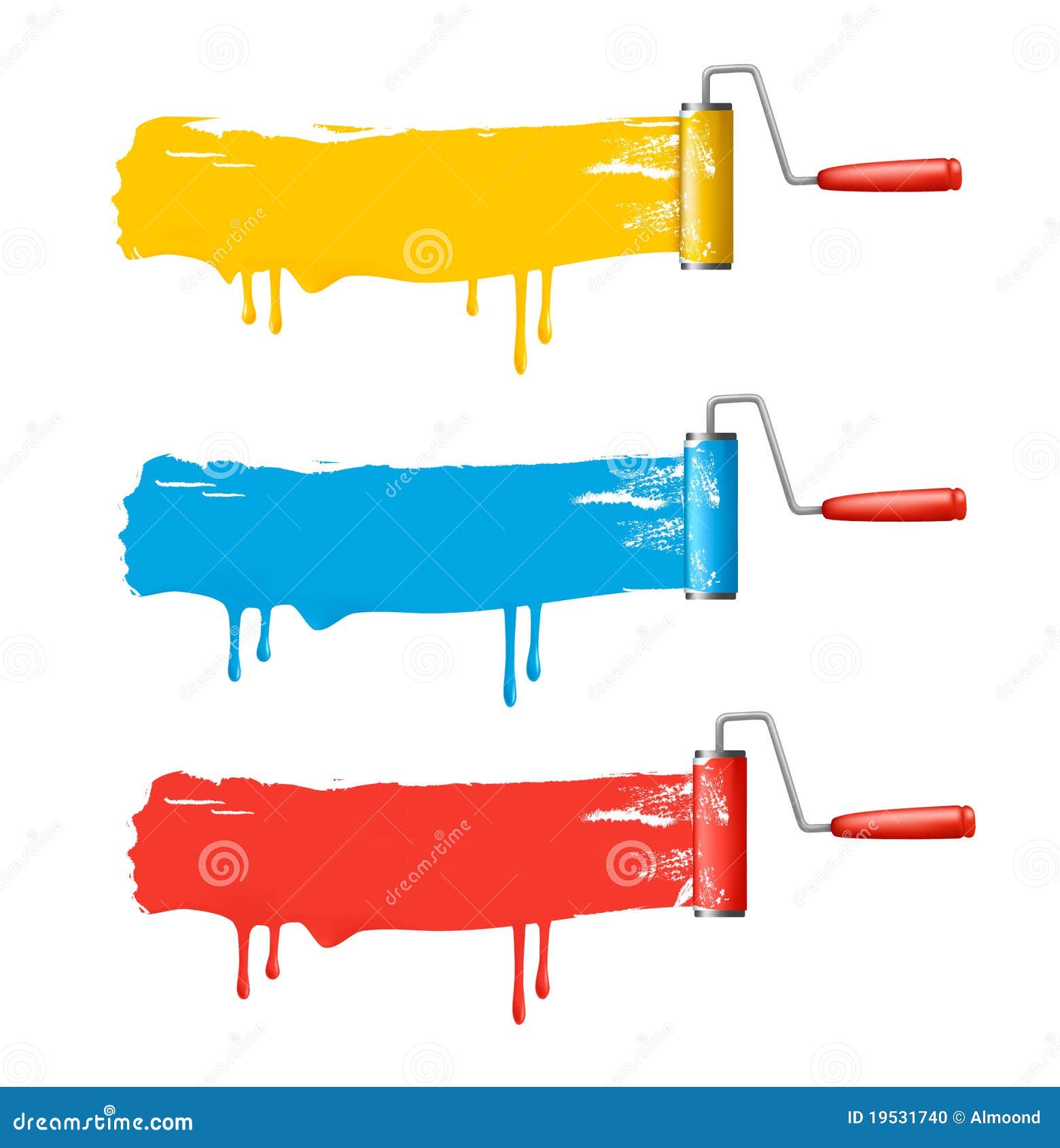 Three Color Roller Brushes. Stock Vector - Illustration of object ...