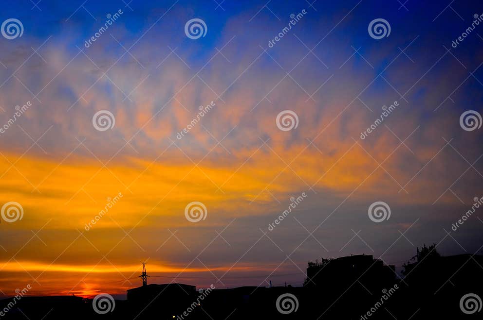 Three color sunset stock photo. Image of sunsets, volume - 53616700