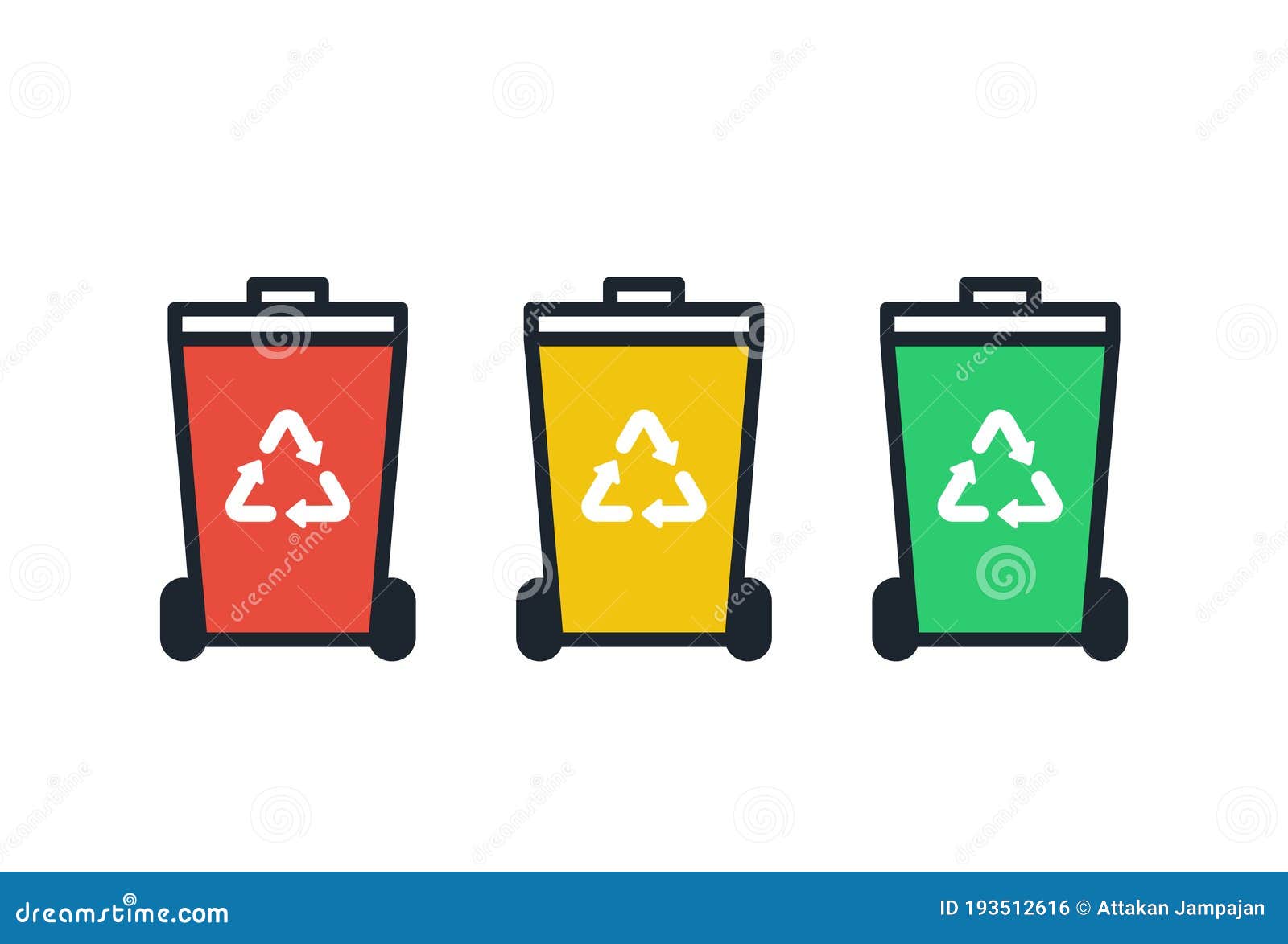 Three Color Trash Bin Icon,Waste Sorting for Recycling,Vector Stock ...