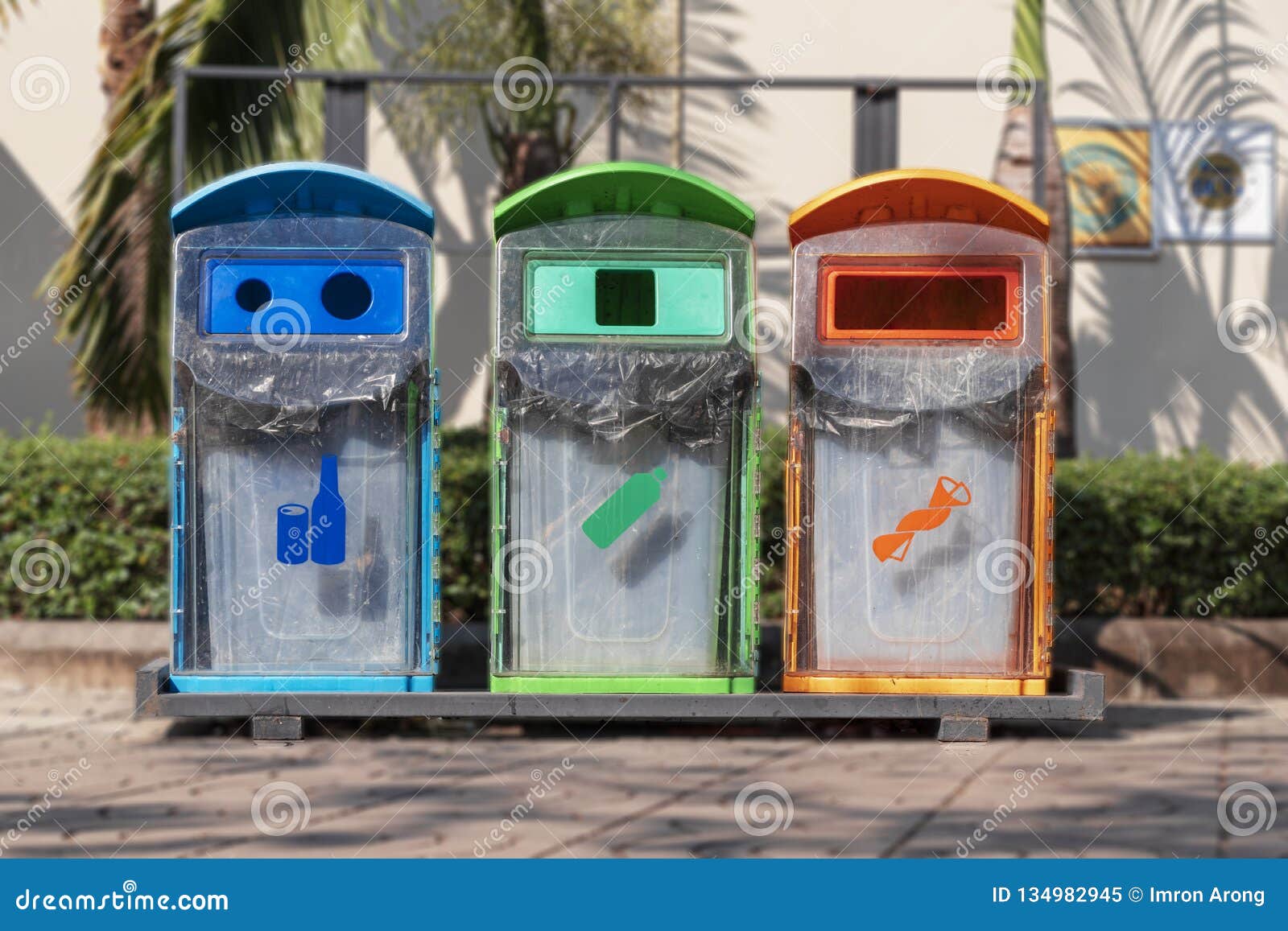 Three-color Trash Bin Located in Public Places Stock Image - Image of ...
