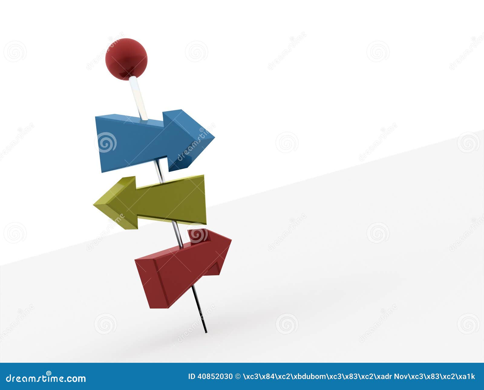 Three Colored Arrows Pierced with Red Push Pin Isolated Stock ...