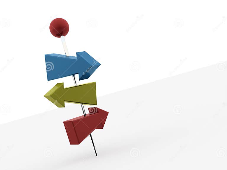 Three Colored Arrows Pierced with Red Push Pin Isolated Stock ...