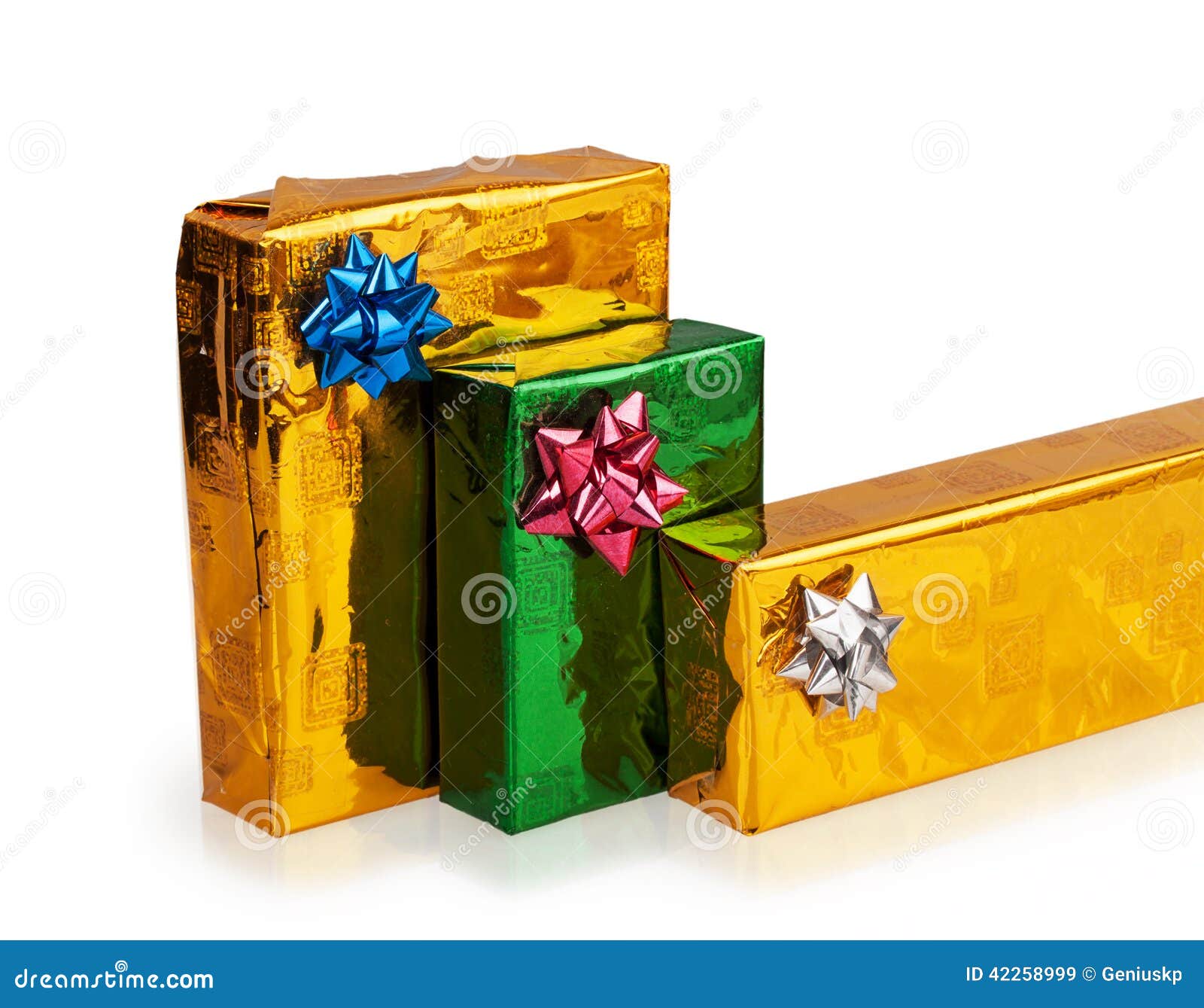 Three Colored Beautiful Boxes with Gifts Stock Image - Image of paper ...