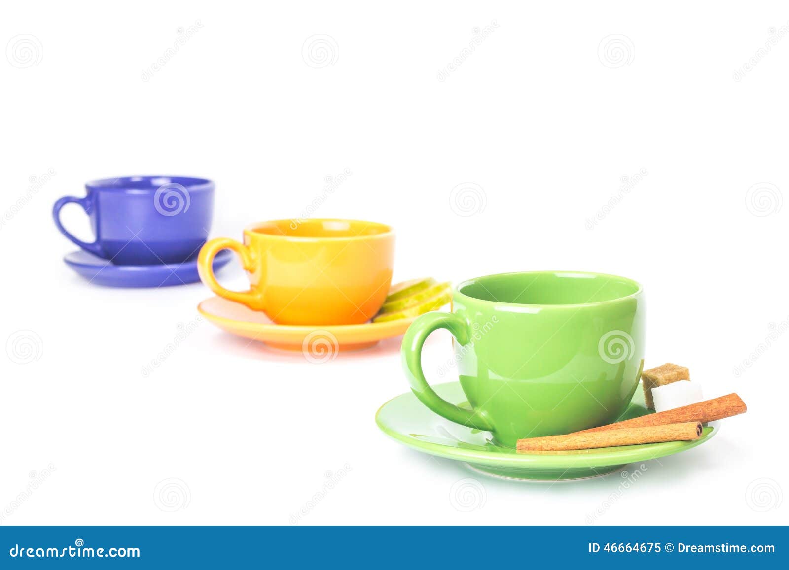 Three Colored Cups in a Row Stock Image - Image of beauty, breakfast ...