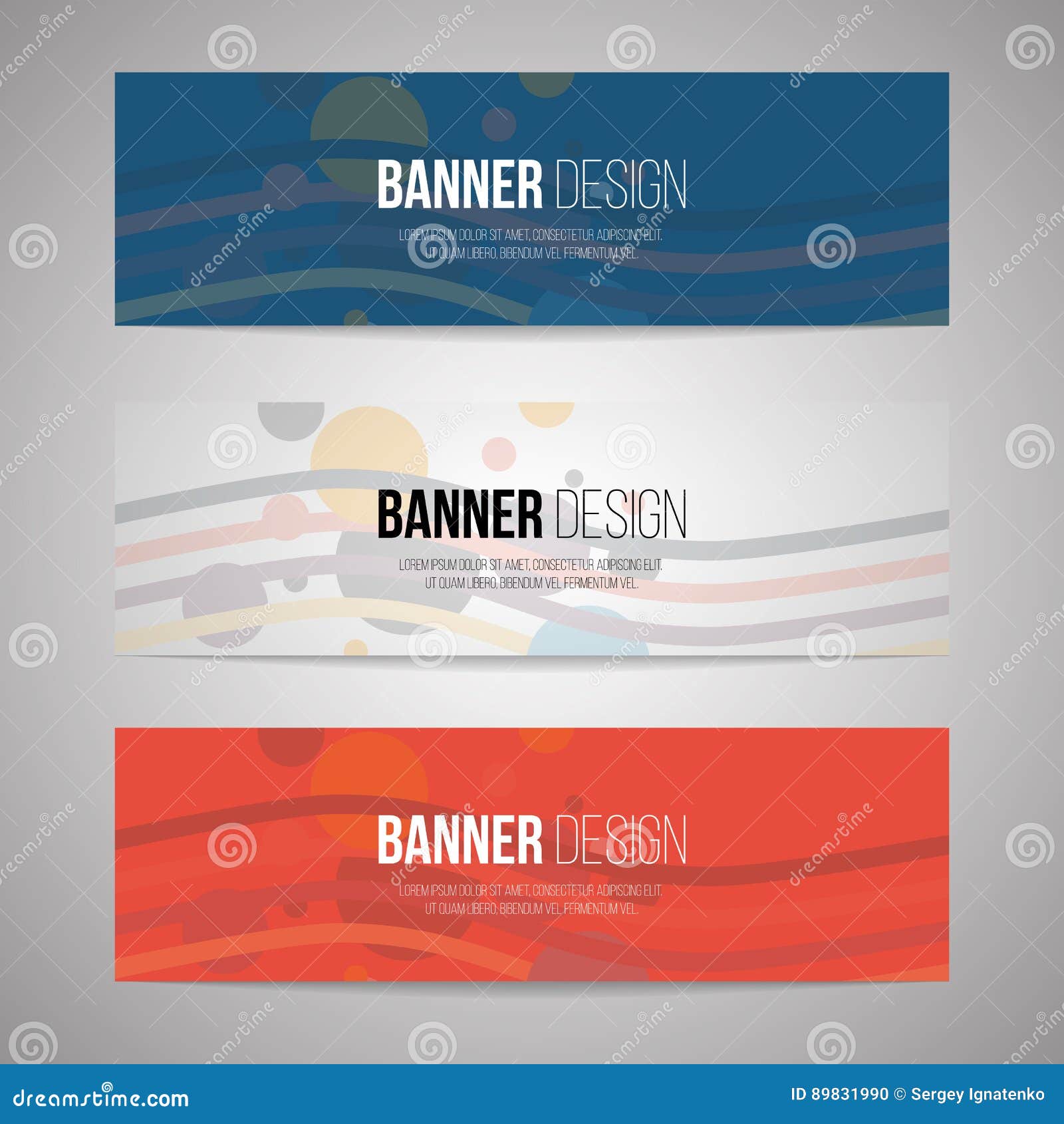 Three Colored Design Banners with Stripes and Waves. Vector Stock ...
