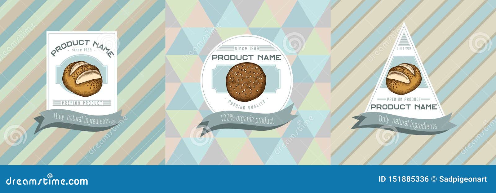 Three Colored Labels with Illustration of Buns and Bread Stock Vector ...