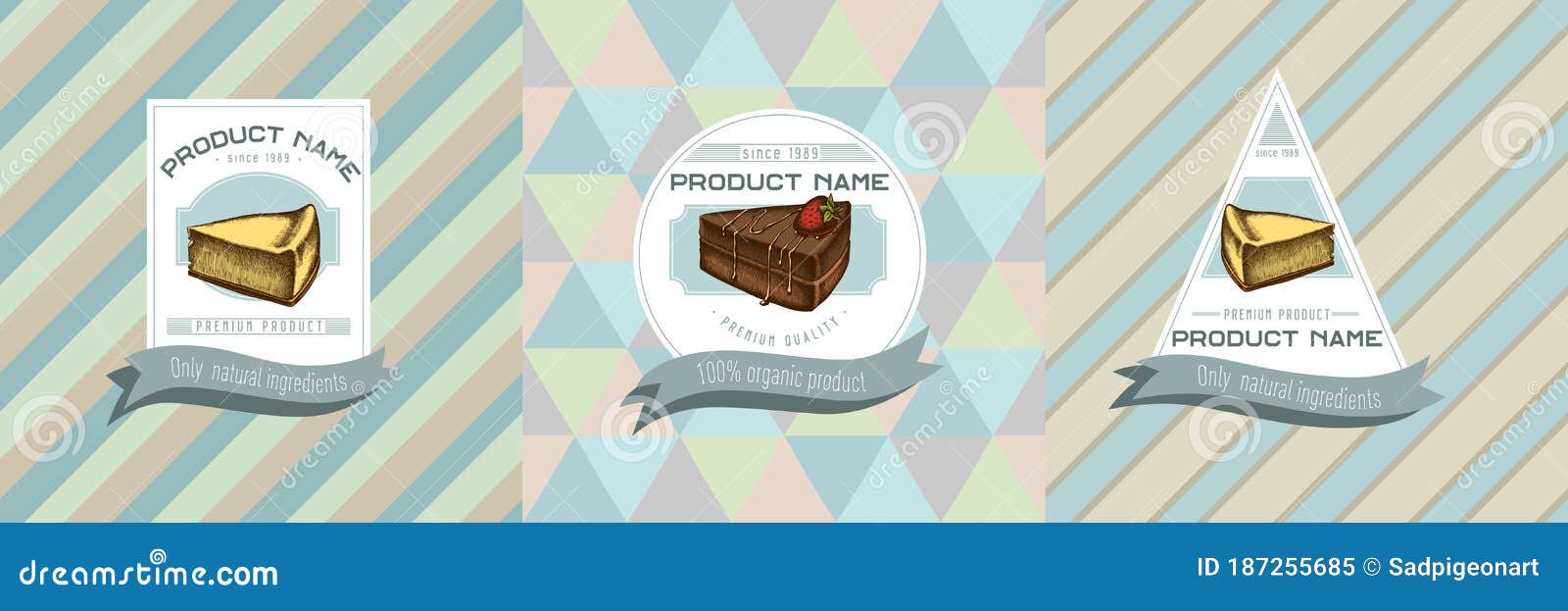 Three Colored Labels with Illustration of Cheesecake, Cake Stock Vector ...