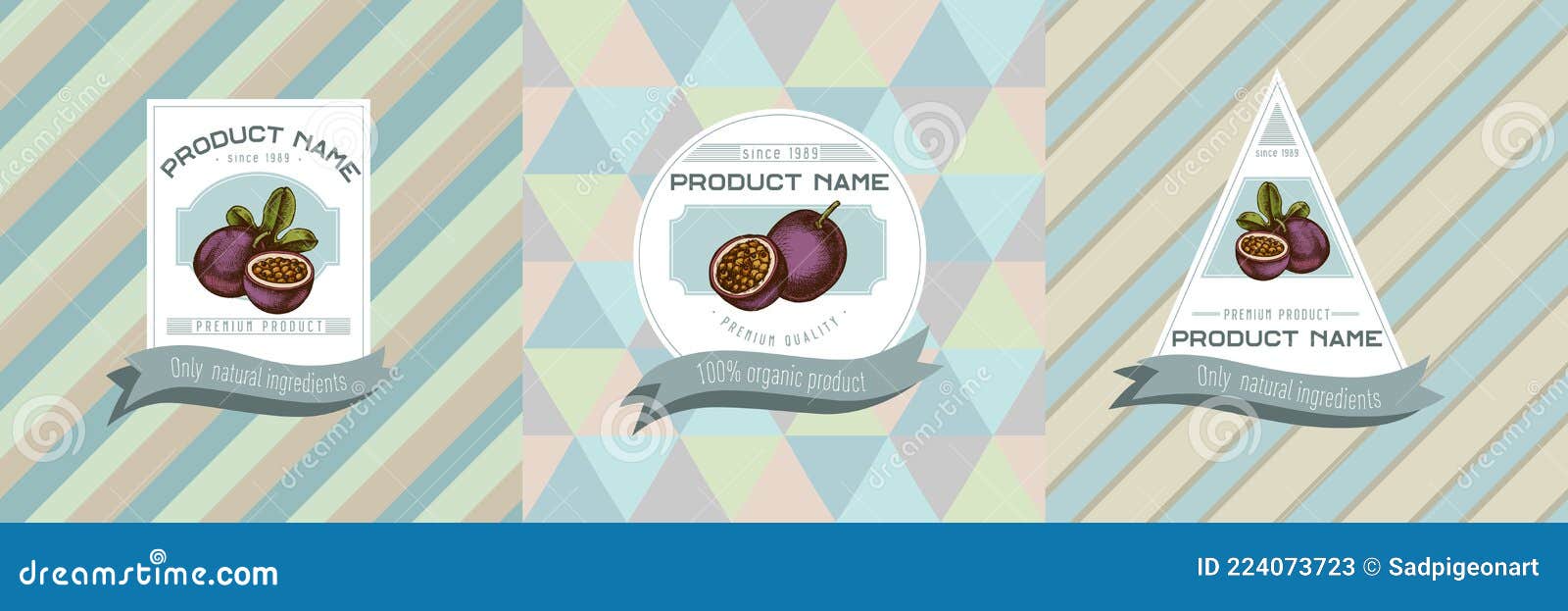 Three Colored Labels with Illustration of Passion Fruit Stock Vector ...
