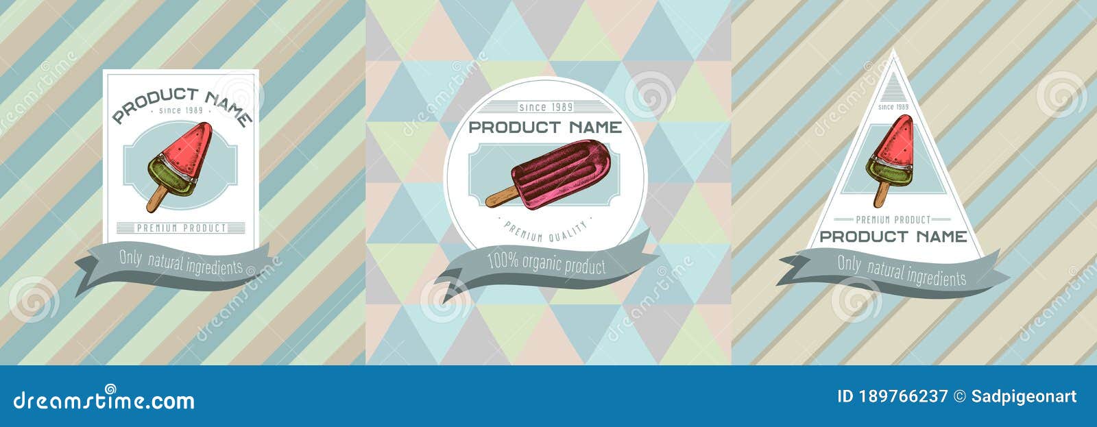 Three Colored Labels with Illustration of Popsicle Ice Cream Stock ...