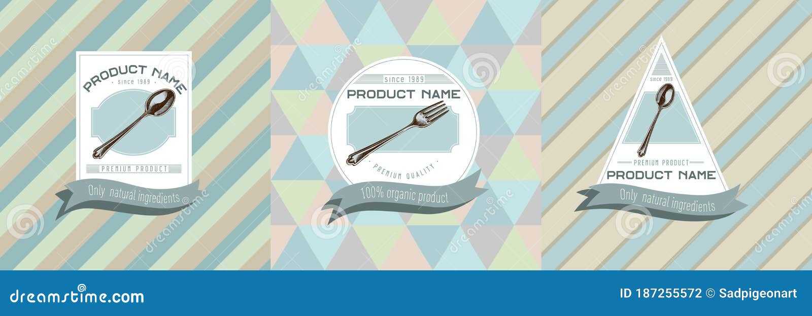 Three Colored Labels with Illustration of Spoon, Fork Stock Vector ...