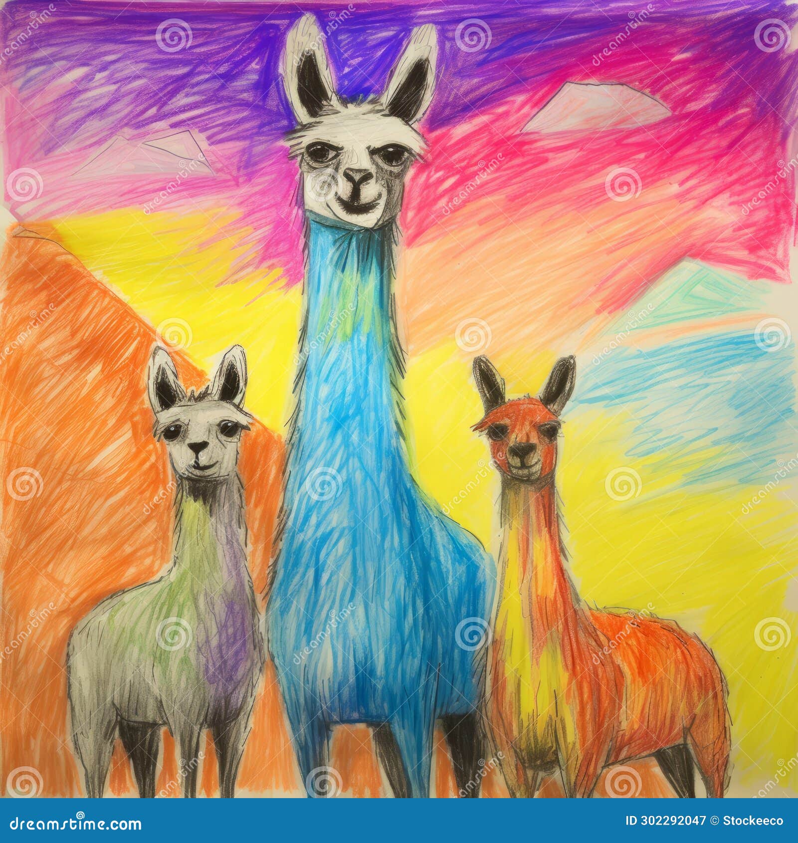 Vibrant Llama Trio in Diverse Art Styles: Child S Drawing To Hyper ...